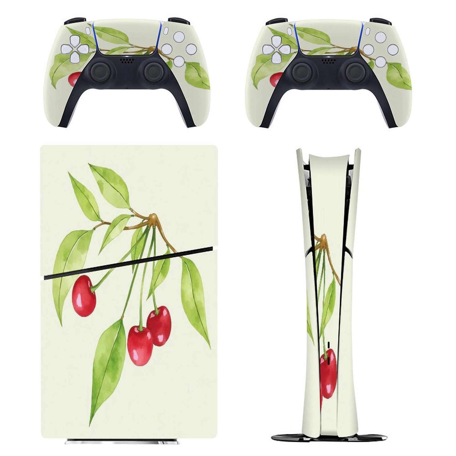 Cherry Red Berries Leaves PS5/PS5 Slim Digital Disc Skin Sticker For ...