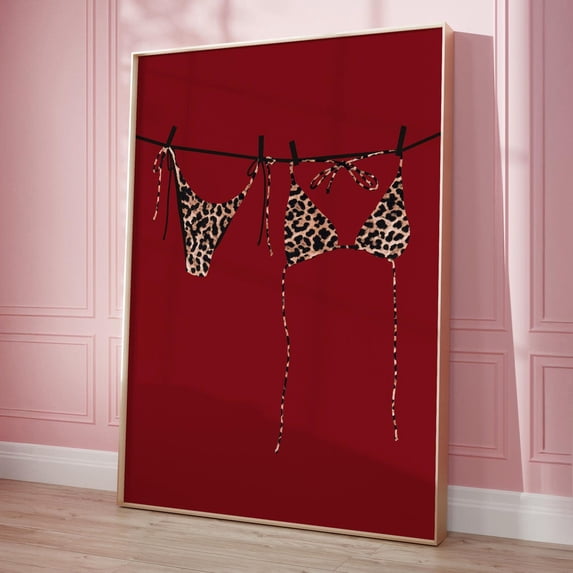 Cherry Red Leopard Bikini Apartment Retro Funky Wall Decor, Unframed ...