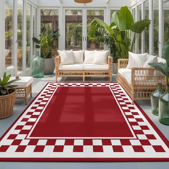 Cherry Red Square 3'x5' Area Rugs Graphic Retro Red White Checkered ...