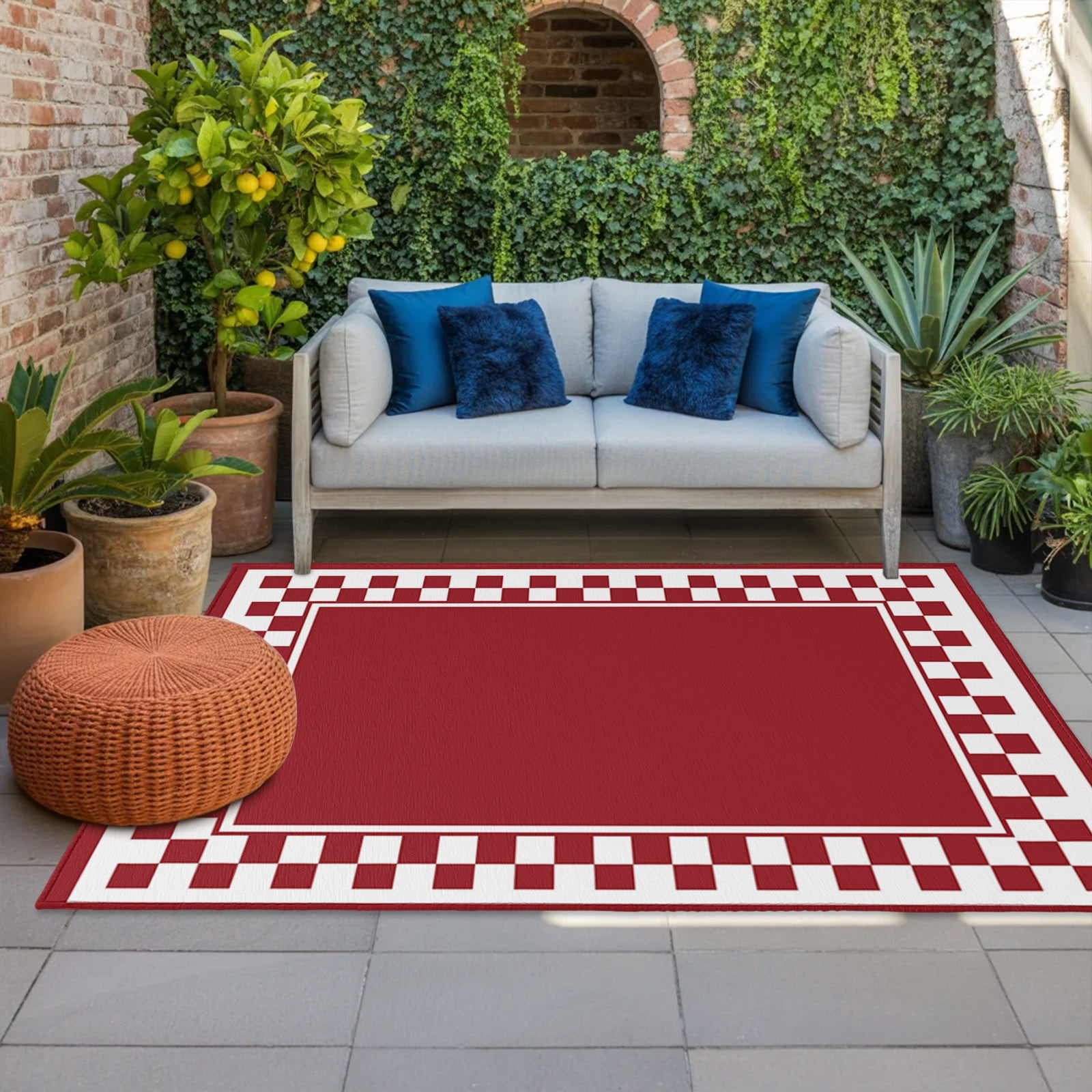 Cherry Red Square Indoor Outdoor Rugs 3x5 Ft, Graphic Retro Red White ...