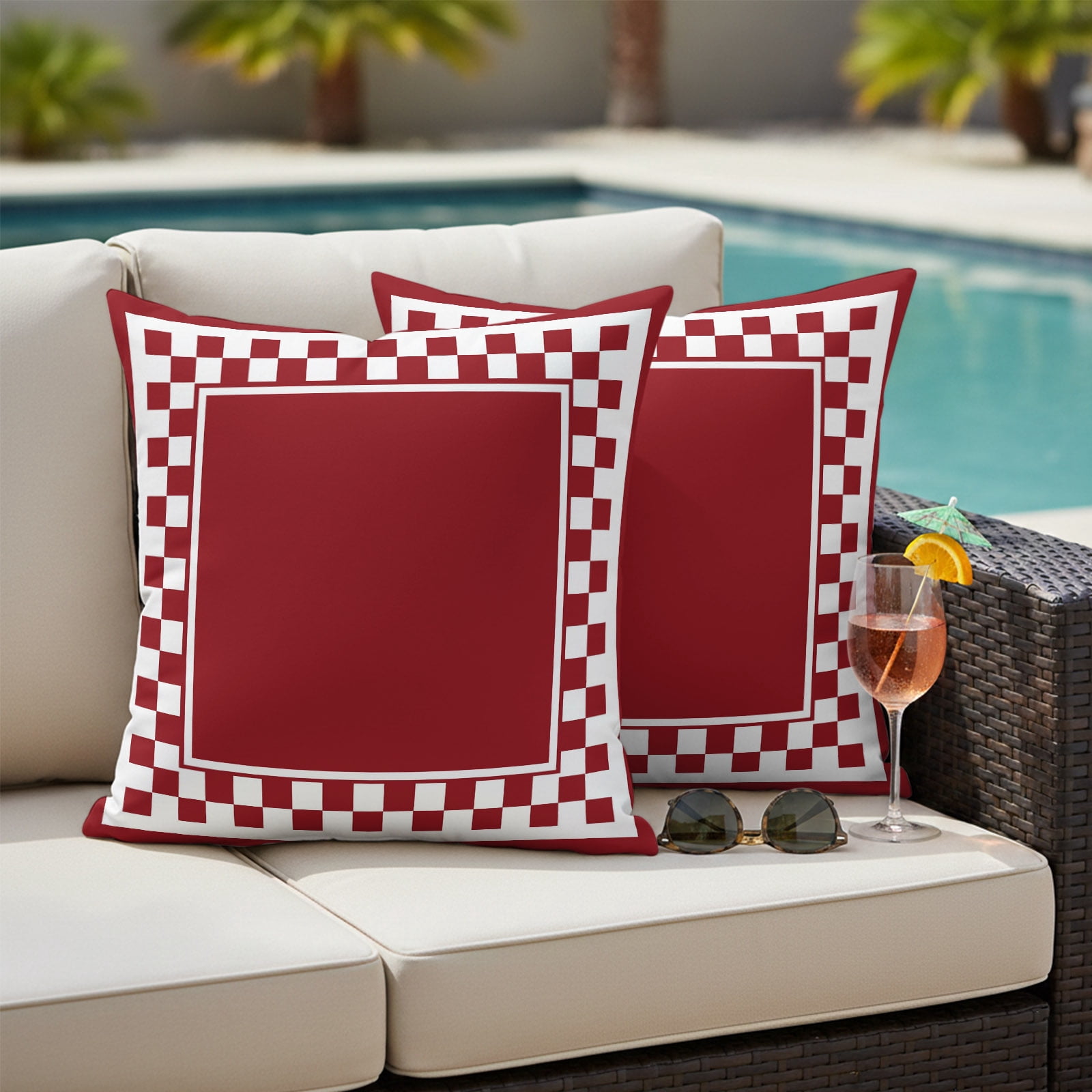 Cherry Red Square Outdoor Waterproof Throw Pillow Covers Set of 2, 18 ...