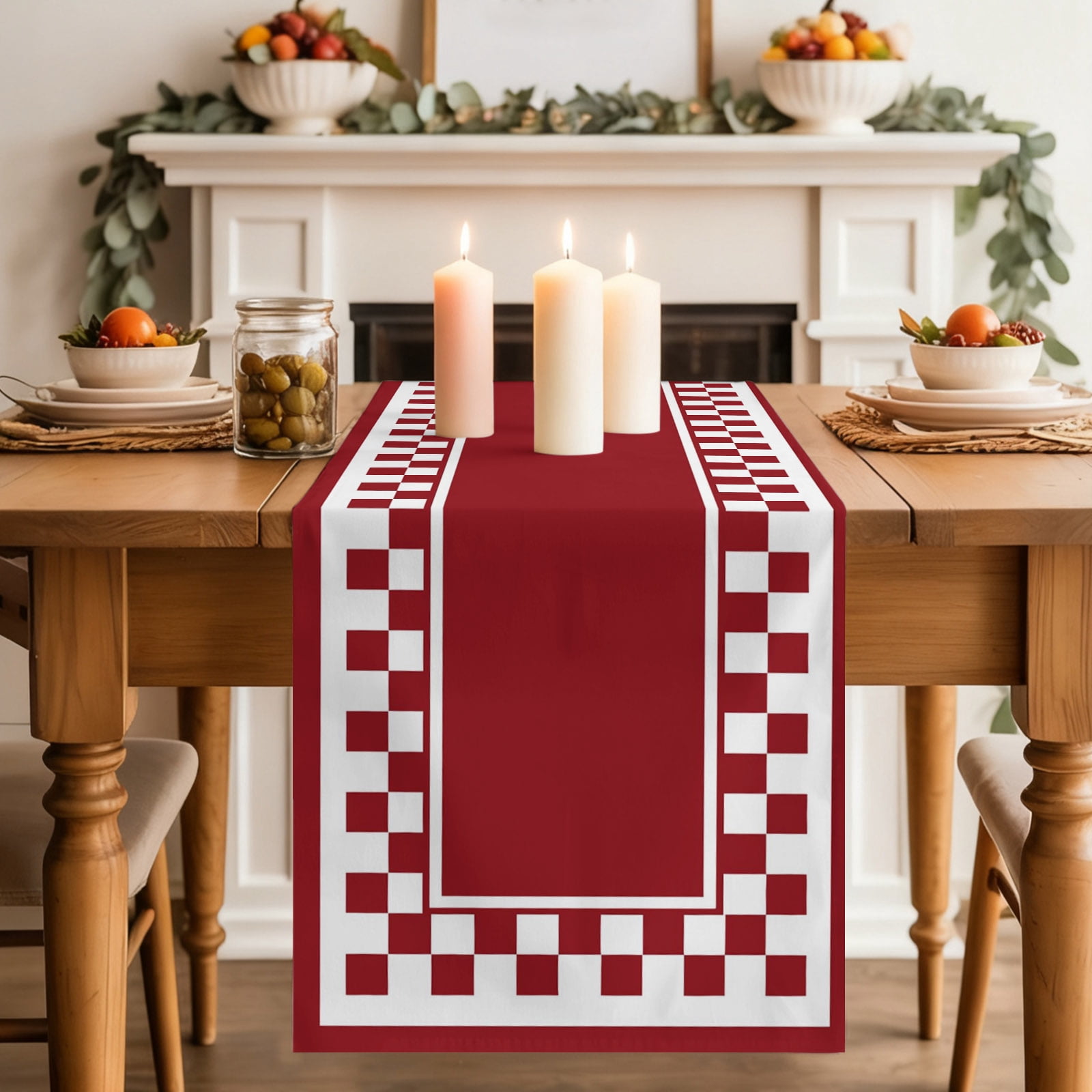 Cherry Red Square Table Runner 18x72 Inch Graphic Retro Red White ...