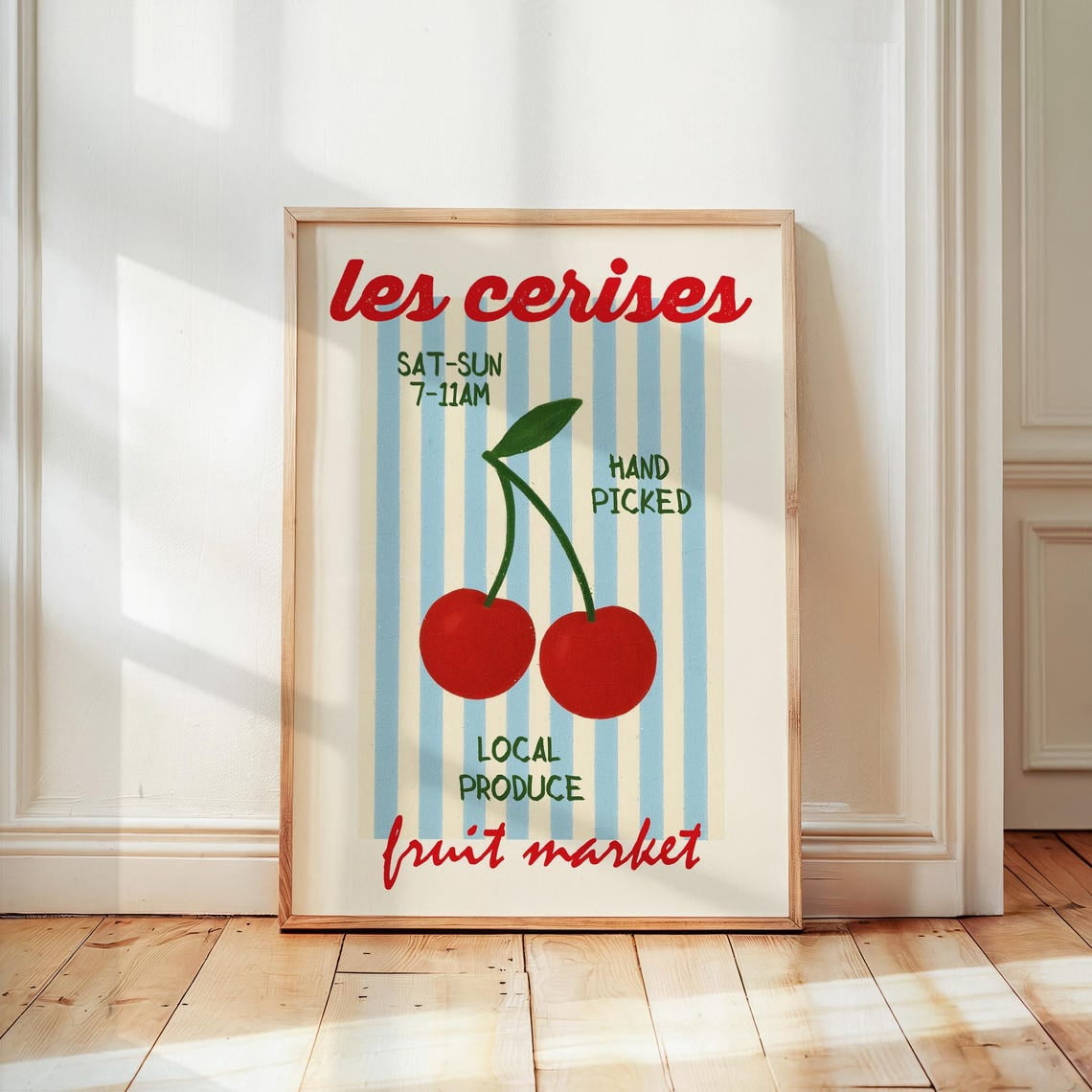 Cherry Retro Modern Kitchen Wall Art Les Cerises French Fruit Market ...