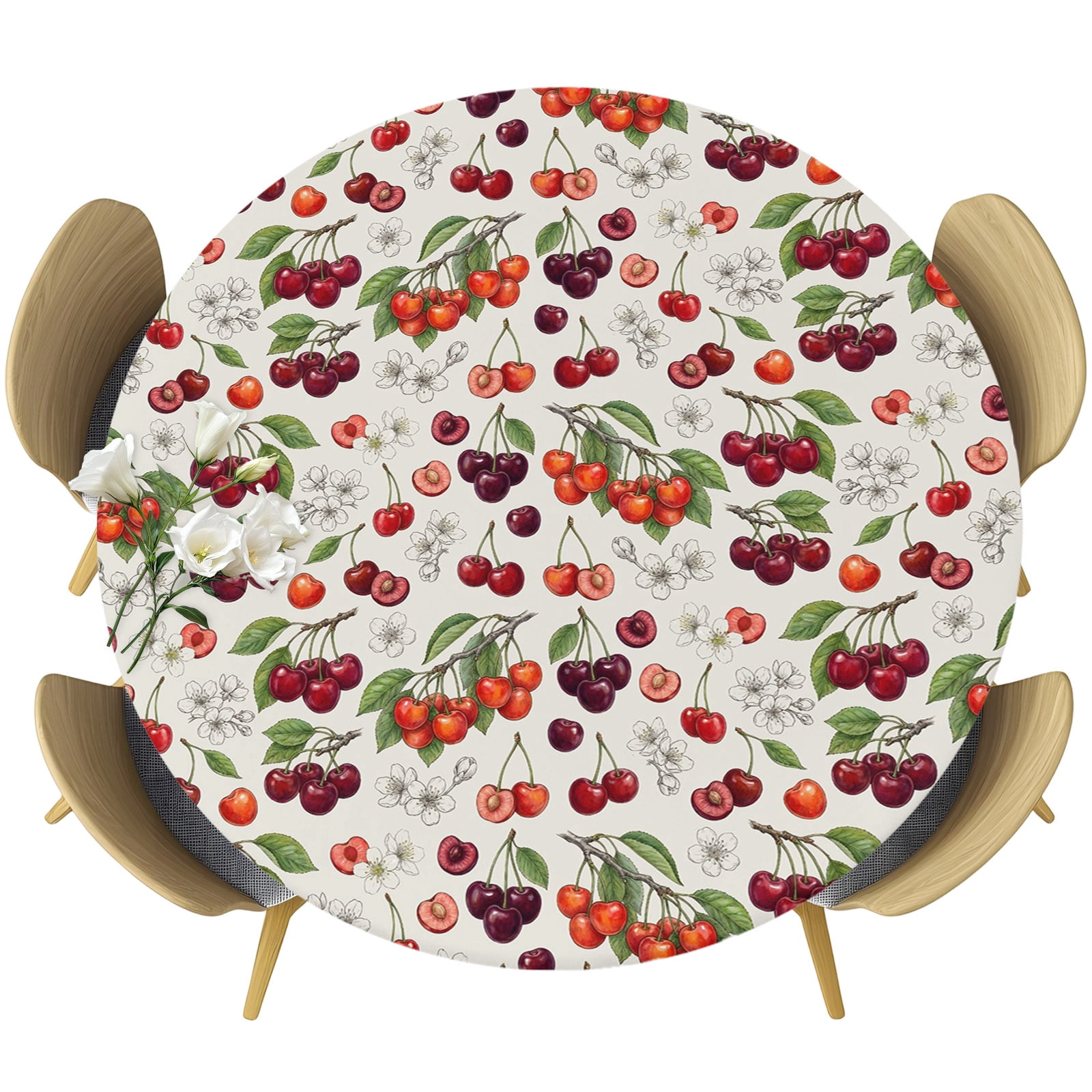 Cherry Round Tablecloth 36-44 Inch Round Fitted Table Cloth with ...