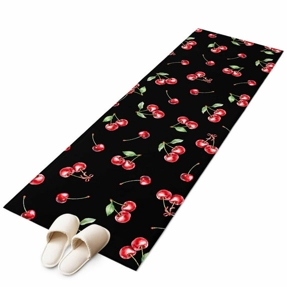 Cherry Rustic 2'x6' Runner Rug, Spring Summer Tropic Fruit Black ...