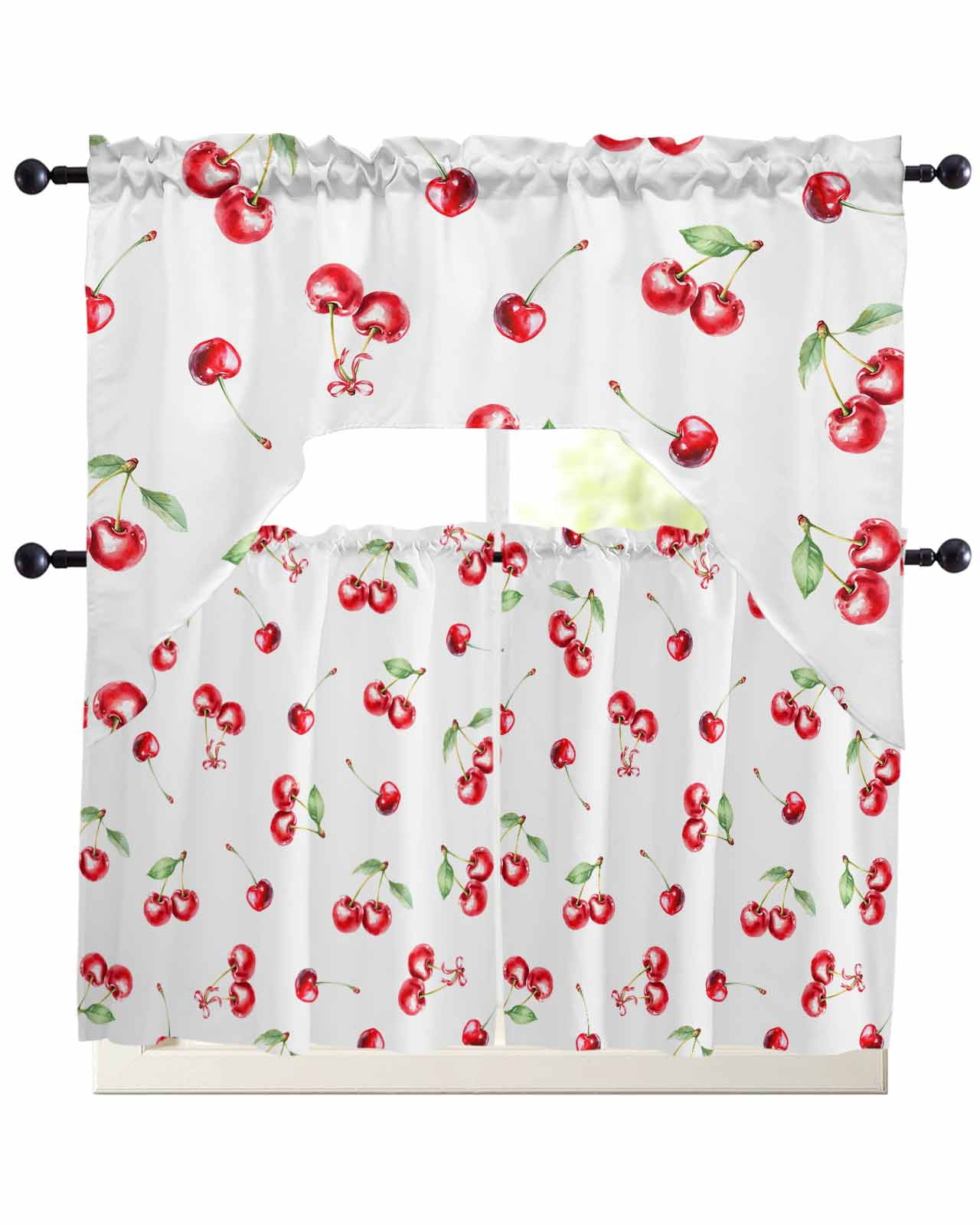 Cherry Rustic Kitchen Curtains Swag Valance and Tier Curtains Set 36 Inch Length, Spring Summer ...