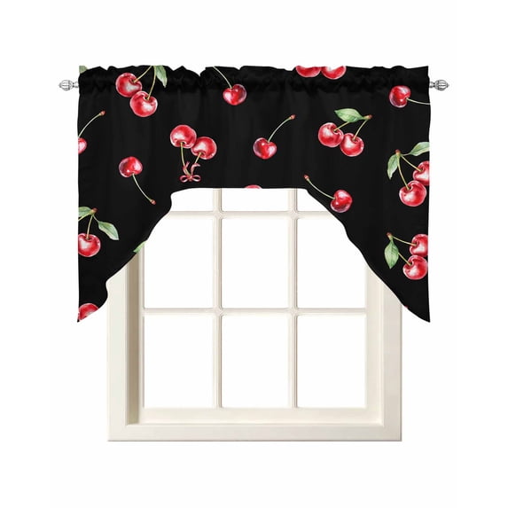 Cherry Rustic Kitchen Swag Valance for Window, Rod Pocket Short Kitchen ...