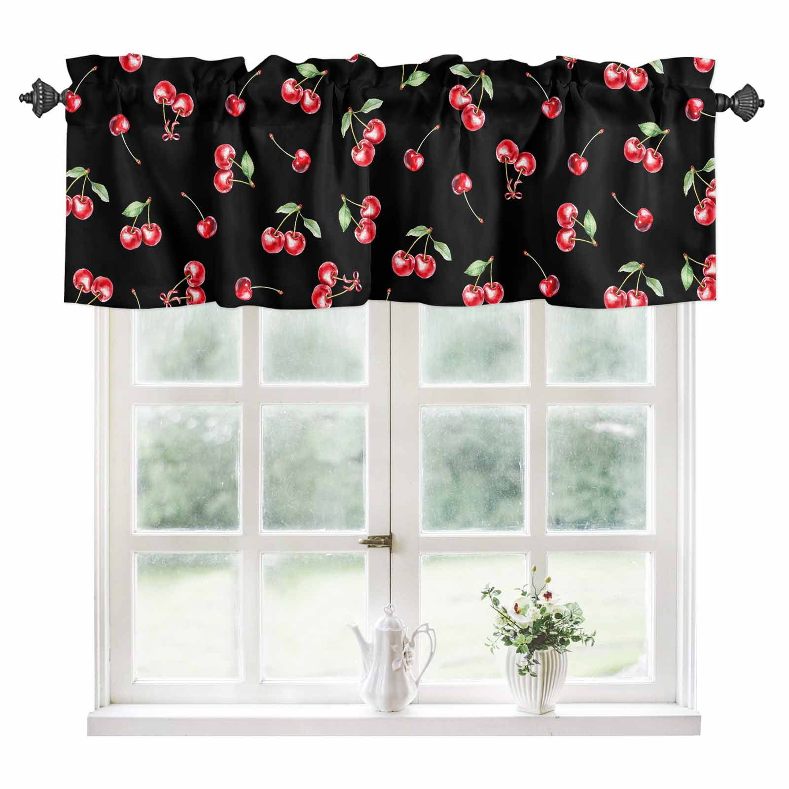 Cherry Rustic Kitchen Valances for Windows 60x18 Inch Kitchen Curtains ...