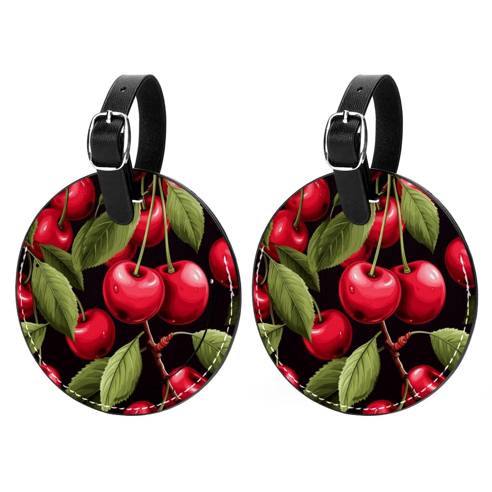 Cherry Set of 2pcs PU Leather Round Suitcase Tags with Privacy Cover ...
