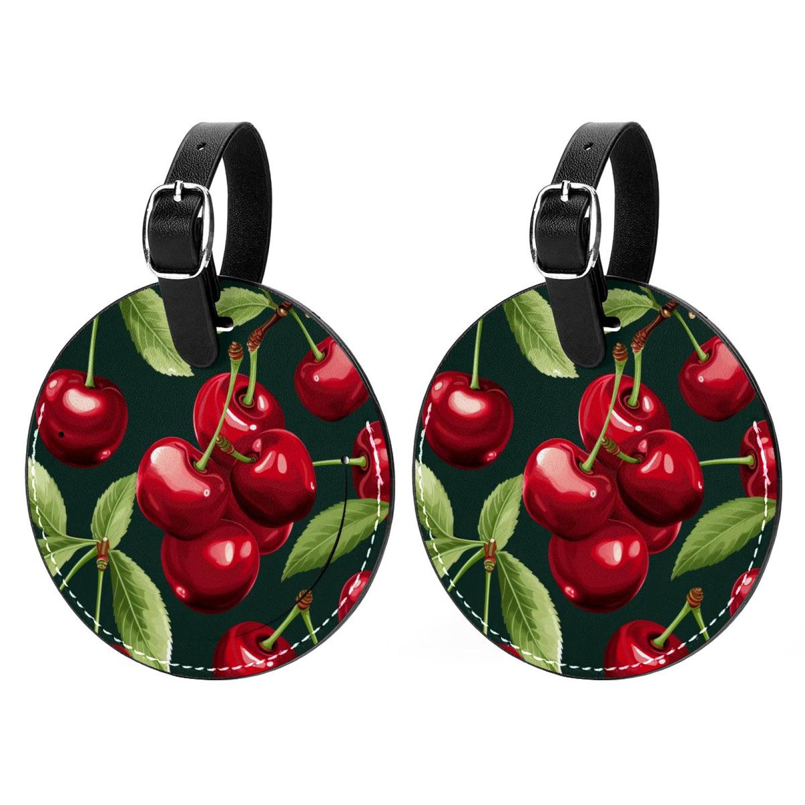Cherry Set of 2pcs PU Leather Round Suitcase Tags with Privacy Cover ...