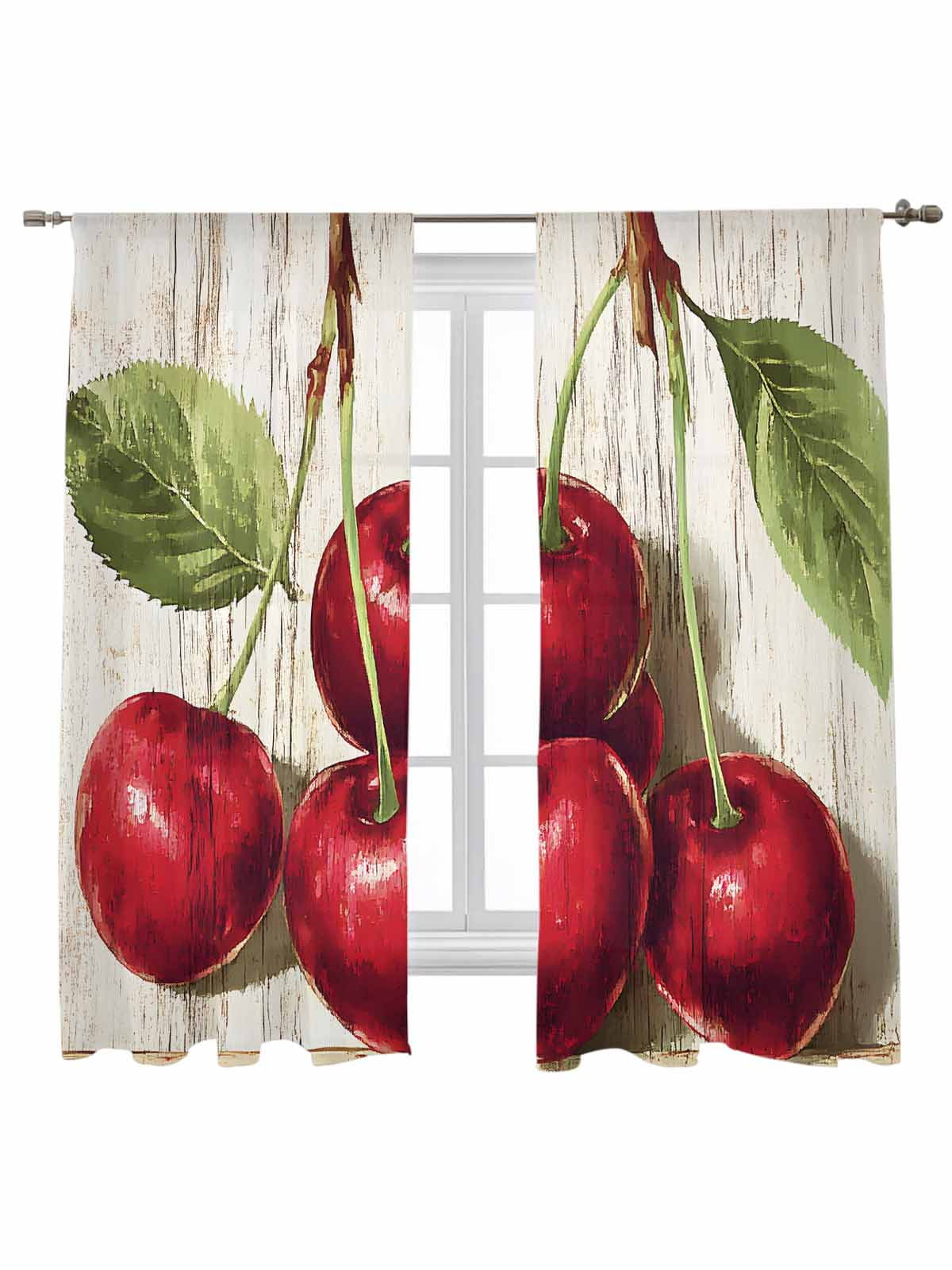 Cherry Sheer Curtains 2 Panels Set Fruit Watercolor Vintage Wood ...