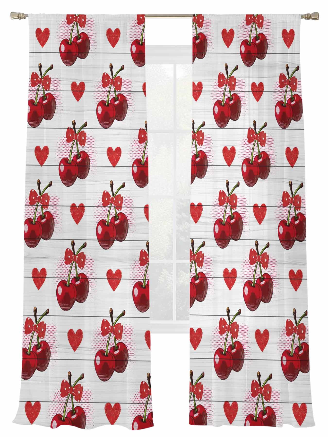 Cherry Sheer Curtains 2 Panels Set Watercolor Red Fruit Love Wave Point ...
