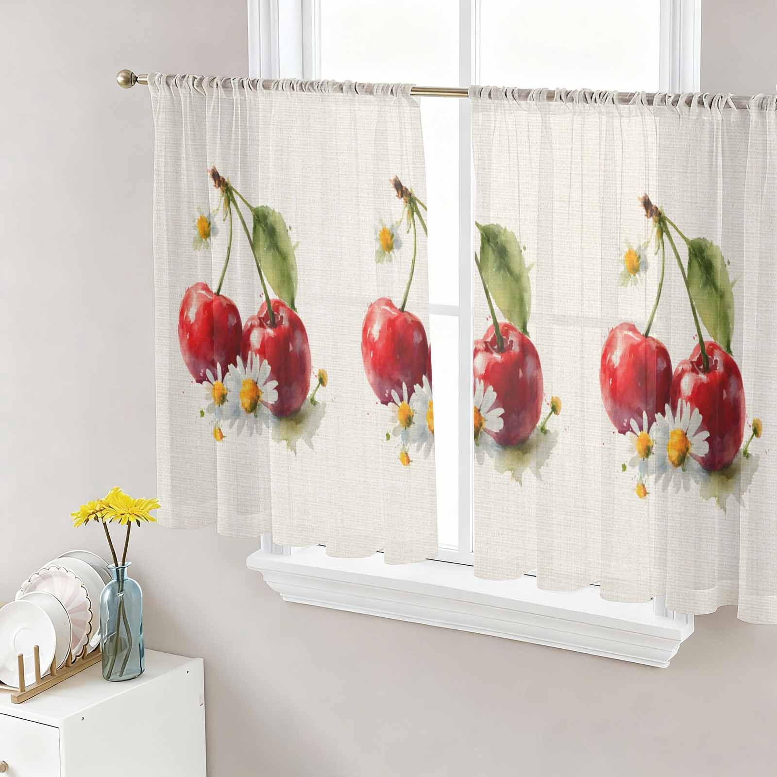 Cherry Sheer Curtains for Living Room Bedroom Fruits Daisy Spring ...