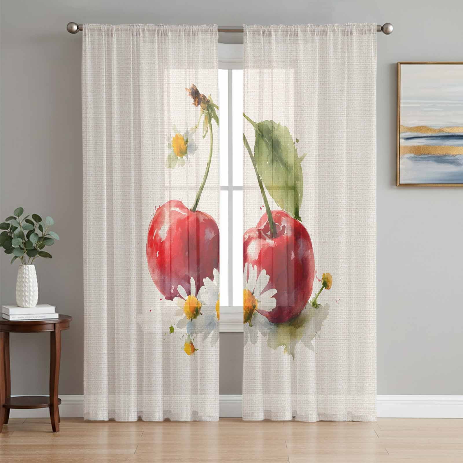 Cherry Sheer Curtains for Living Room Bedroom Fruits Daisy Spring ...