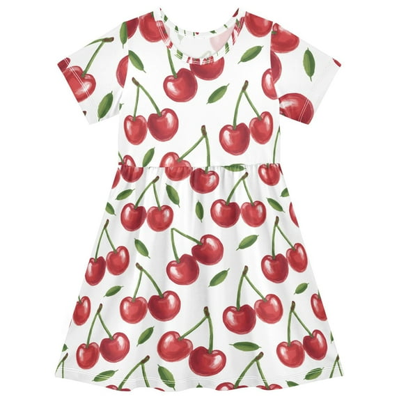 Cherry Short Sleeve Dress A-Line Cute Midi Casual Sundress 2-8 Years ...