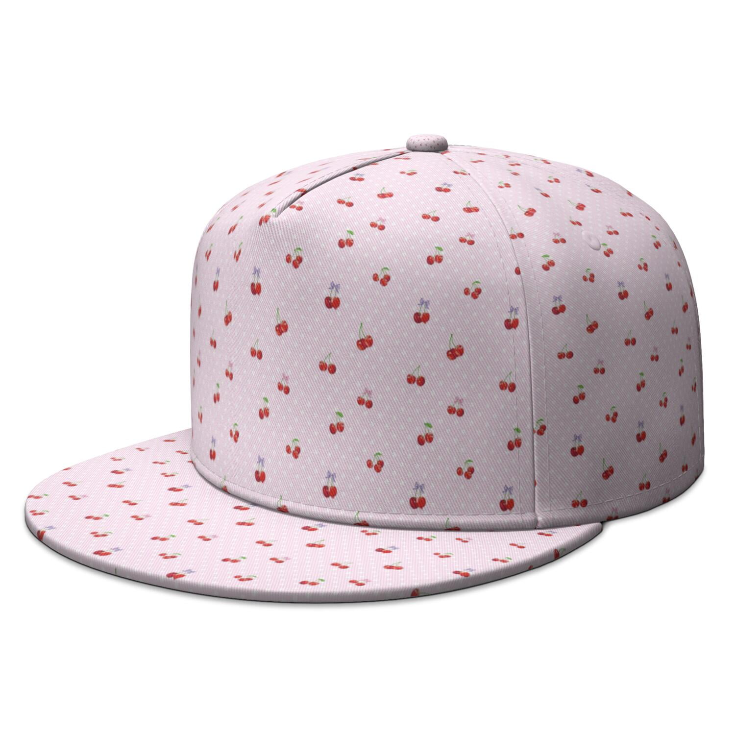 Cherry Snapback Hat - Sweet Red Fruit Print Adjustable Cap, Cute Kawaii ...