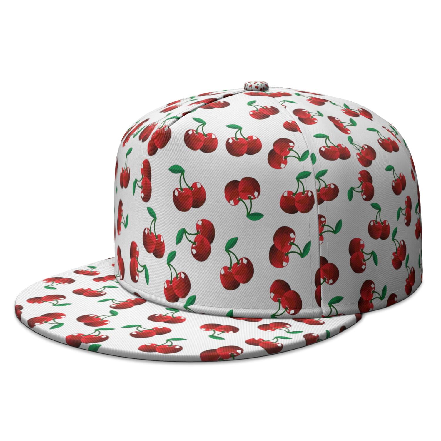 Cherry Snapback Hat - Sweet Red Fruit Print Adjustable Cap, Cute Kawaii ...