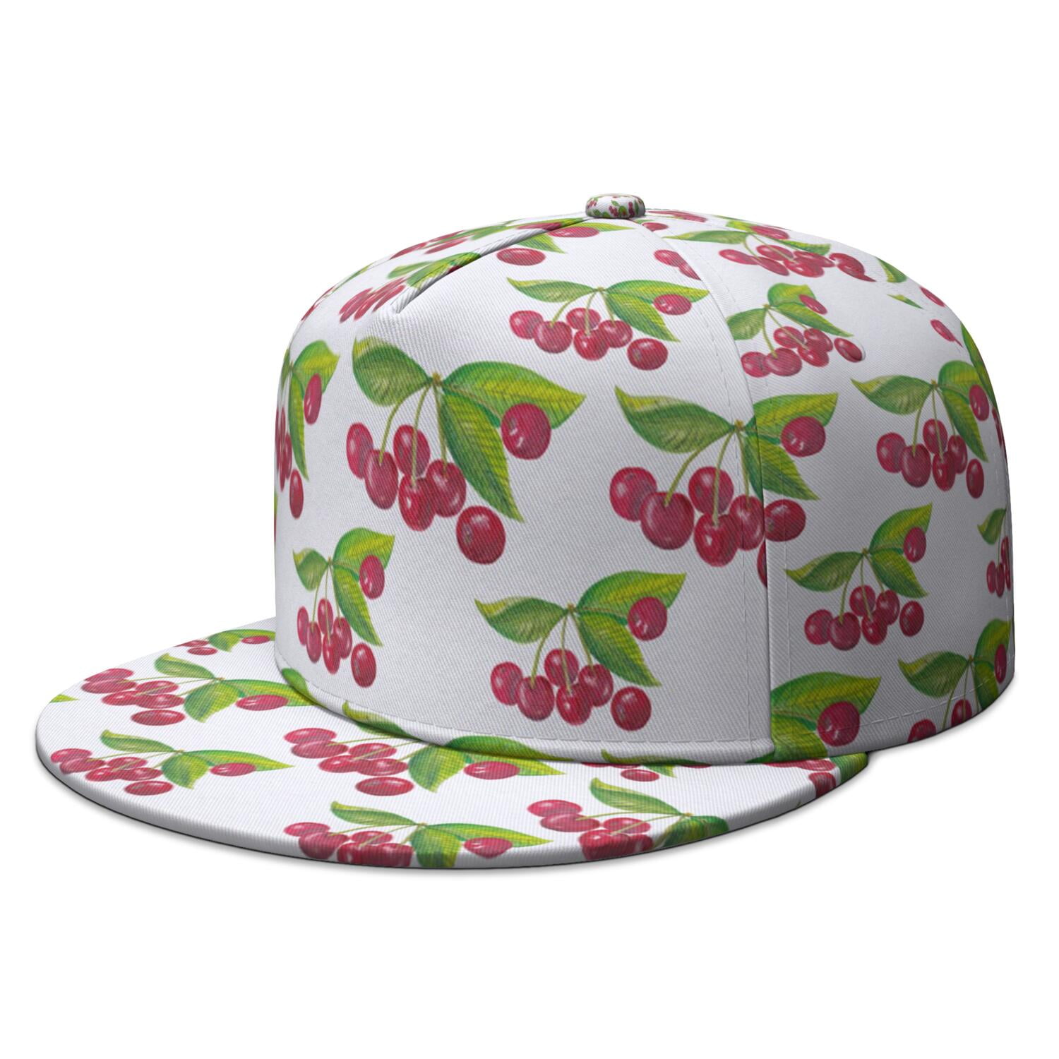 Cherry Snapback Hat - Sweet Red Fruit Print Adjustable Cap, Cute Kawaii ...