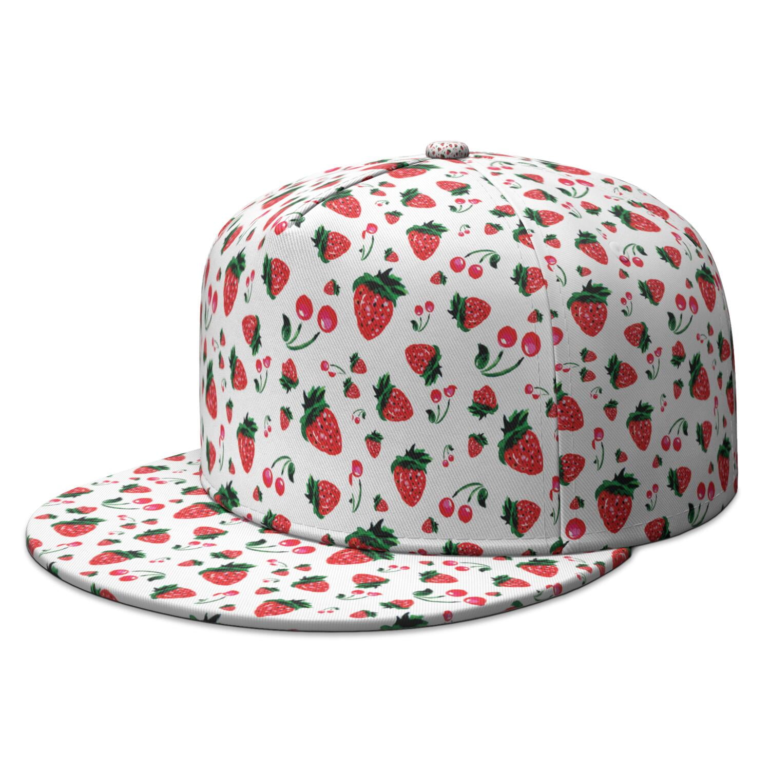 Cherry Snapback Hat - Sweet Red Fruit Print Adjustable Cap, Cute Kawaii ...