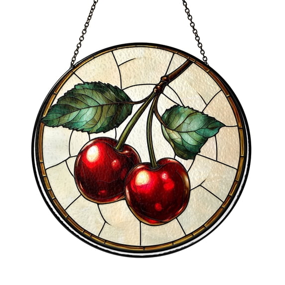 Cherry Stained Glass Suncatcher Window Hanging Featuring Red Cherry ...