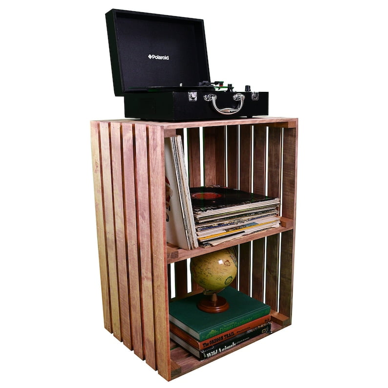 Cherry-Stained Wooden Turntable Stand & Vinyl Record Storage – 2-Tier ...