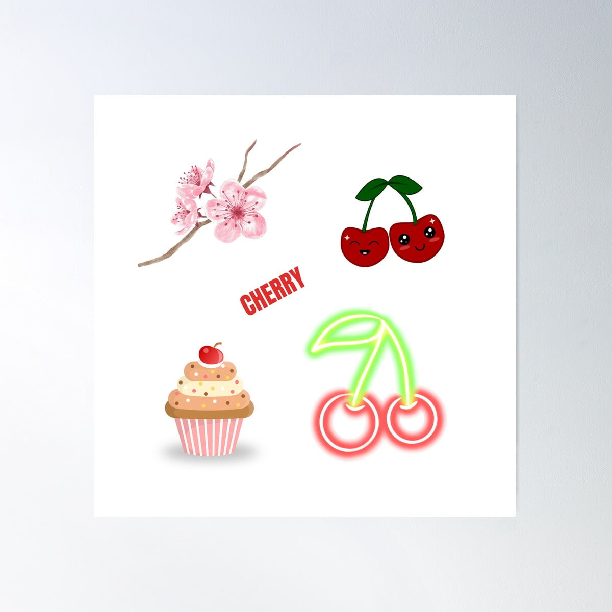 Cherry Sticker Pack Poster Wall Art, Modern Wall Decor For Living Room ...