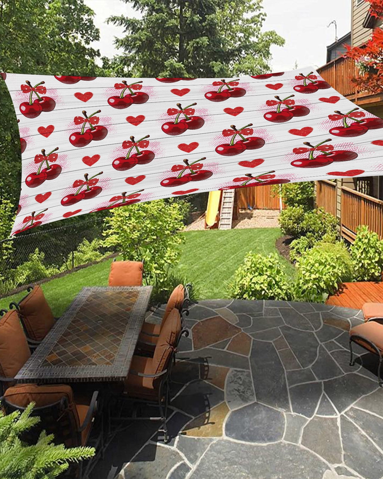 Cherry Sun Shade Sail 12'X16' Watercolor Red Fruit Love Wave Point Wood ...