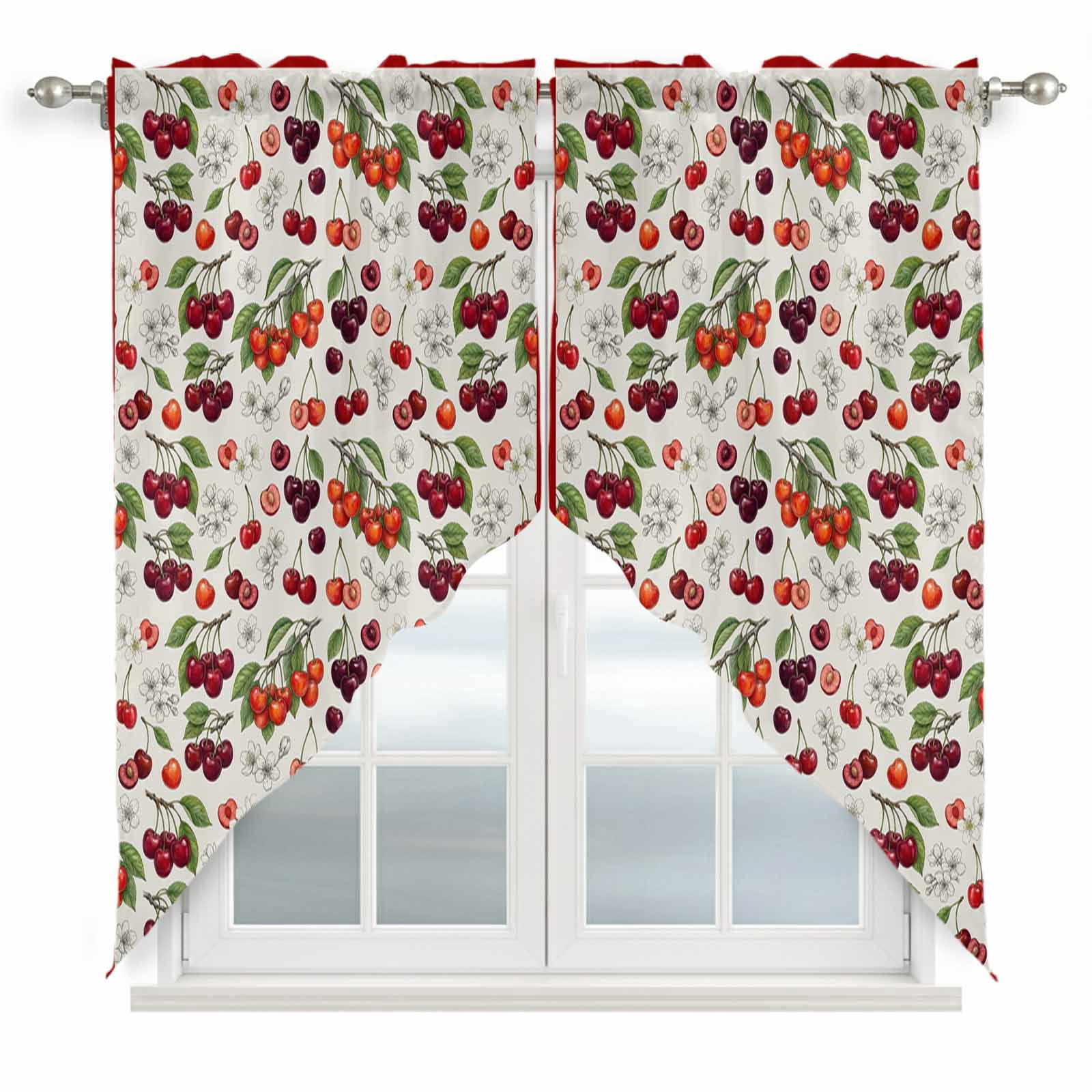 Cherry Swag Curtain Valance for Window 2 Panels Retro Pink Red Cherry ...