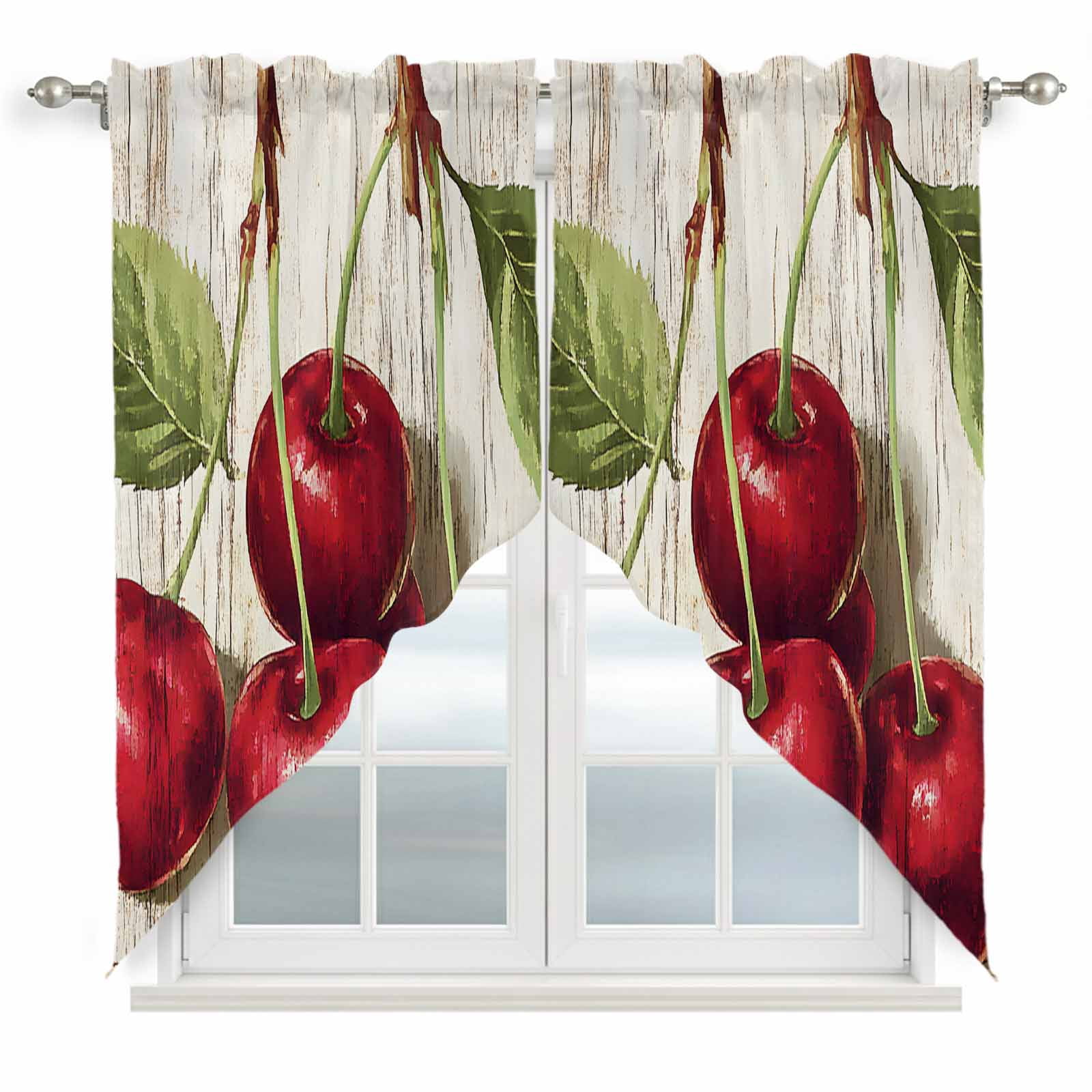 Cherry Swag Valances for Windows 36 inches Long, Fruit Watercolor ...