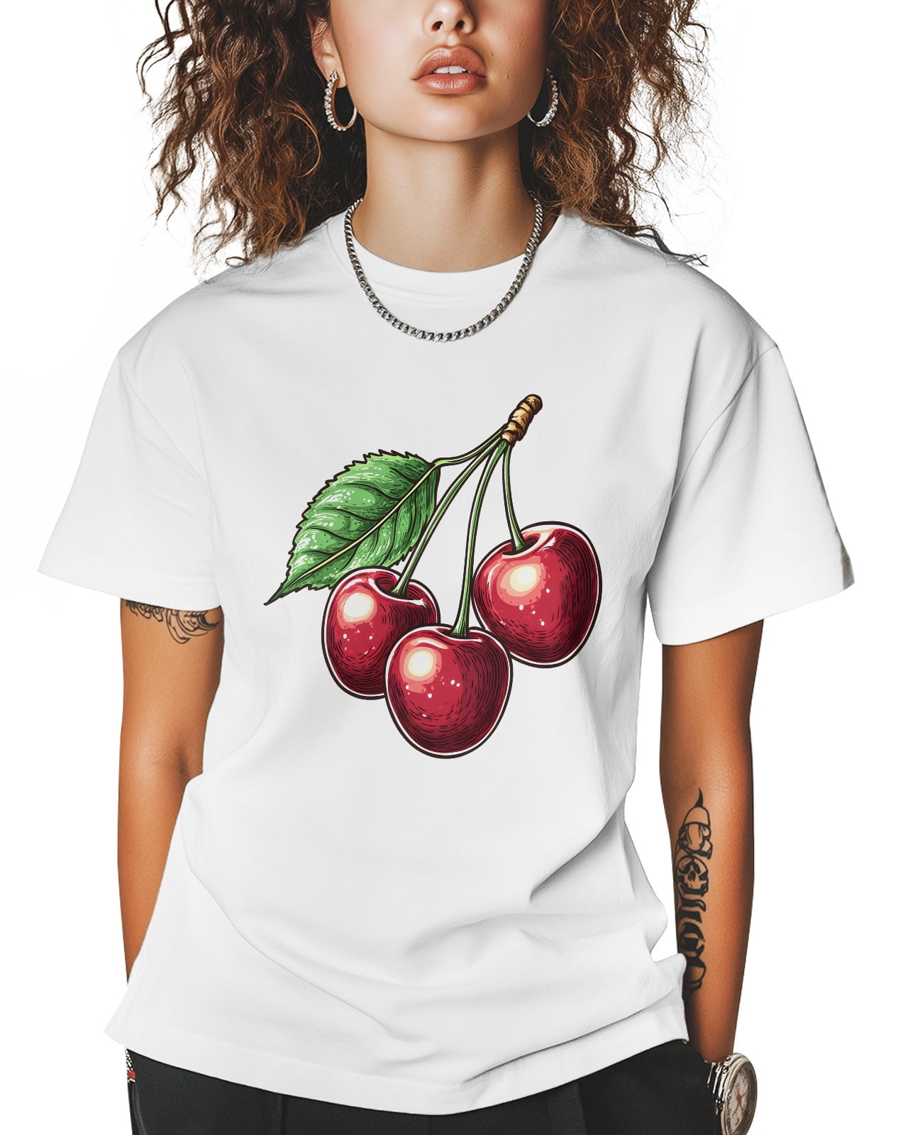 Cherry T Shirts for Women Short Sleeve Cotton Crewneck T-Shirt Cartoon ...
