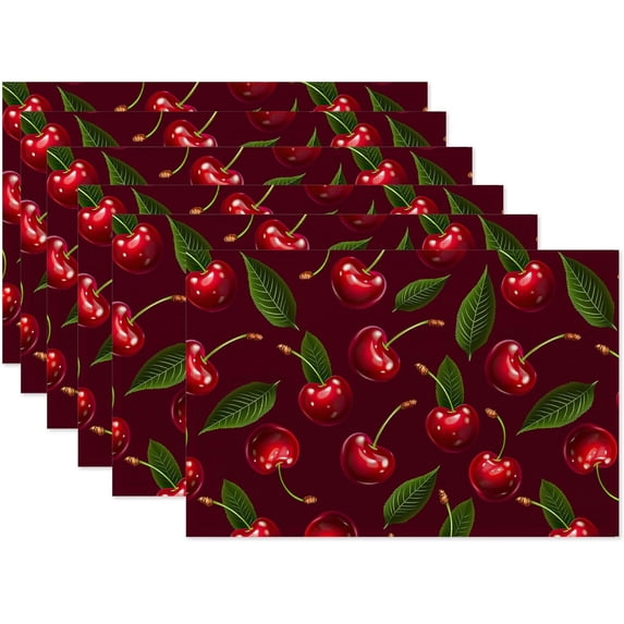Cherry Table Mats Set of 6,Red Non-Slip Washable Placemats for ...