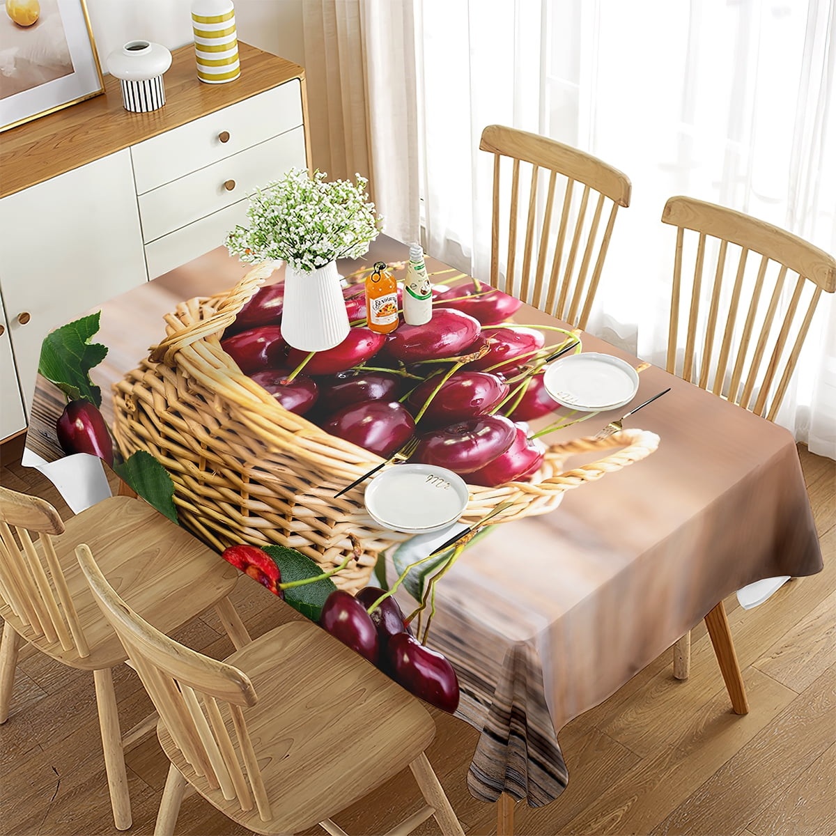 Cherry Tablecloth Red Cherry Fruit for Rectangle Tablecloth Home r ...