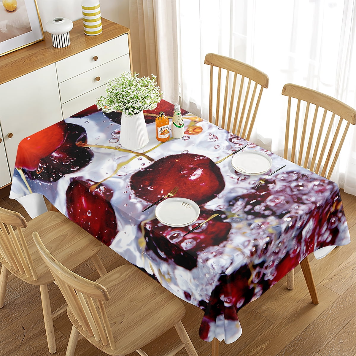 Cherry Tablecloth Red Cherry Fruit for Rectangle Tablecloth Home r ...