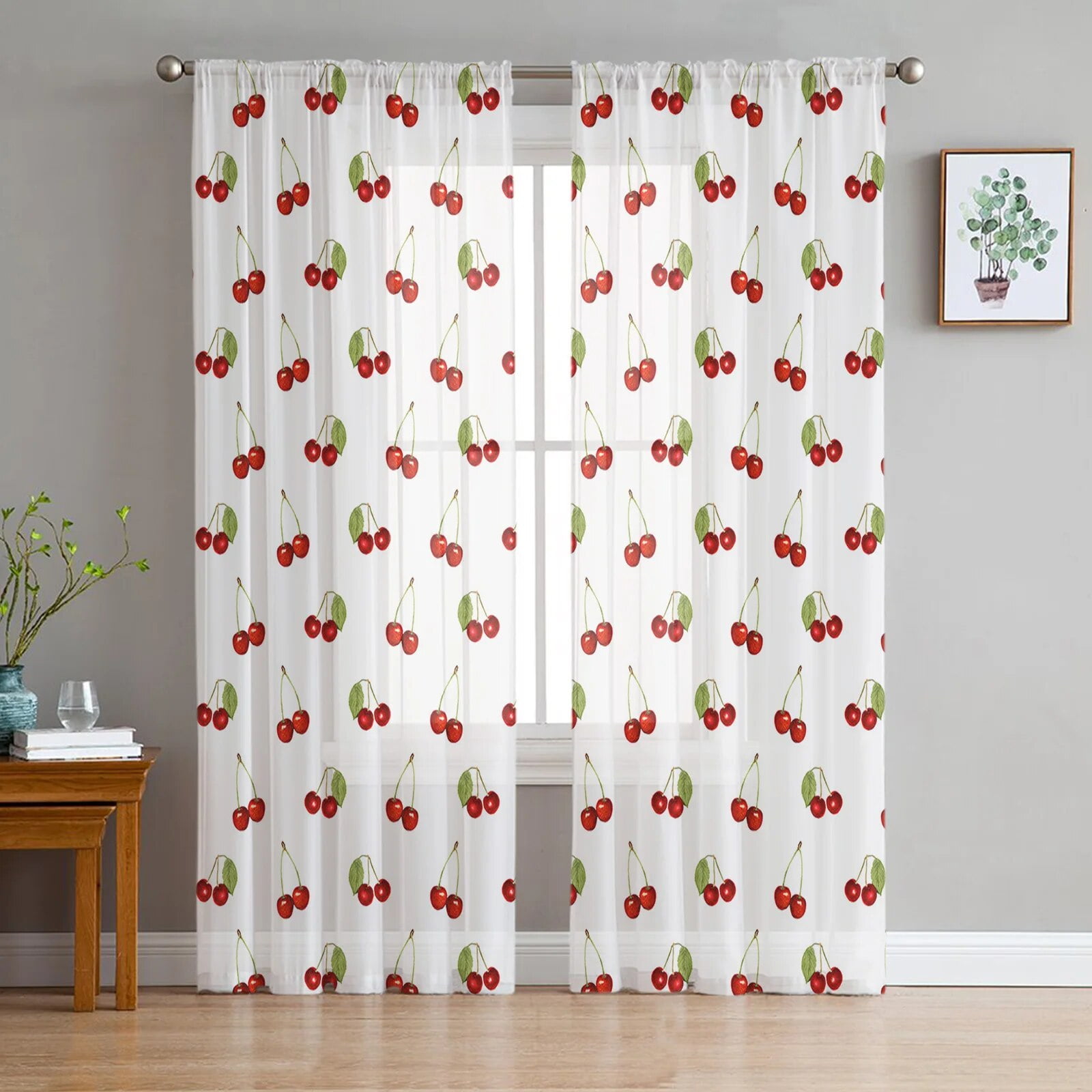 Cherry Texture Retro Bedroom Transparent Sheer Curtains Holiday ration ...