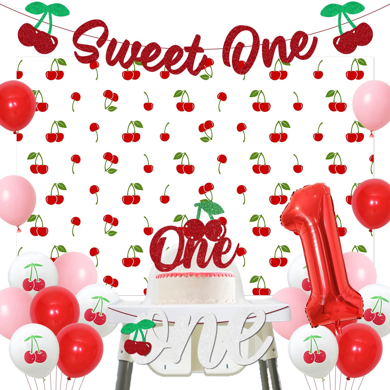 Cherry Theme 1st Birthday Decorations Cherry KKS1 Theme Backdrop One ...