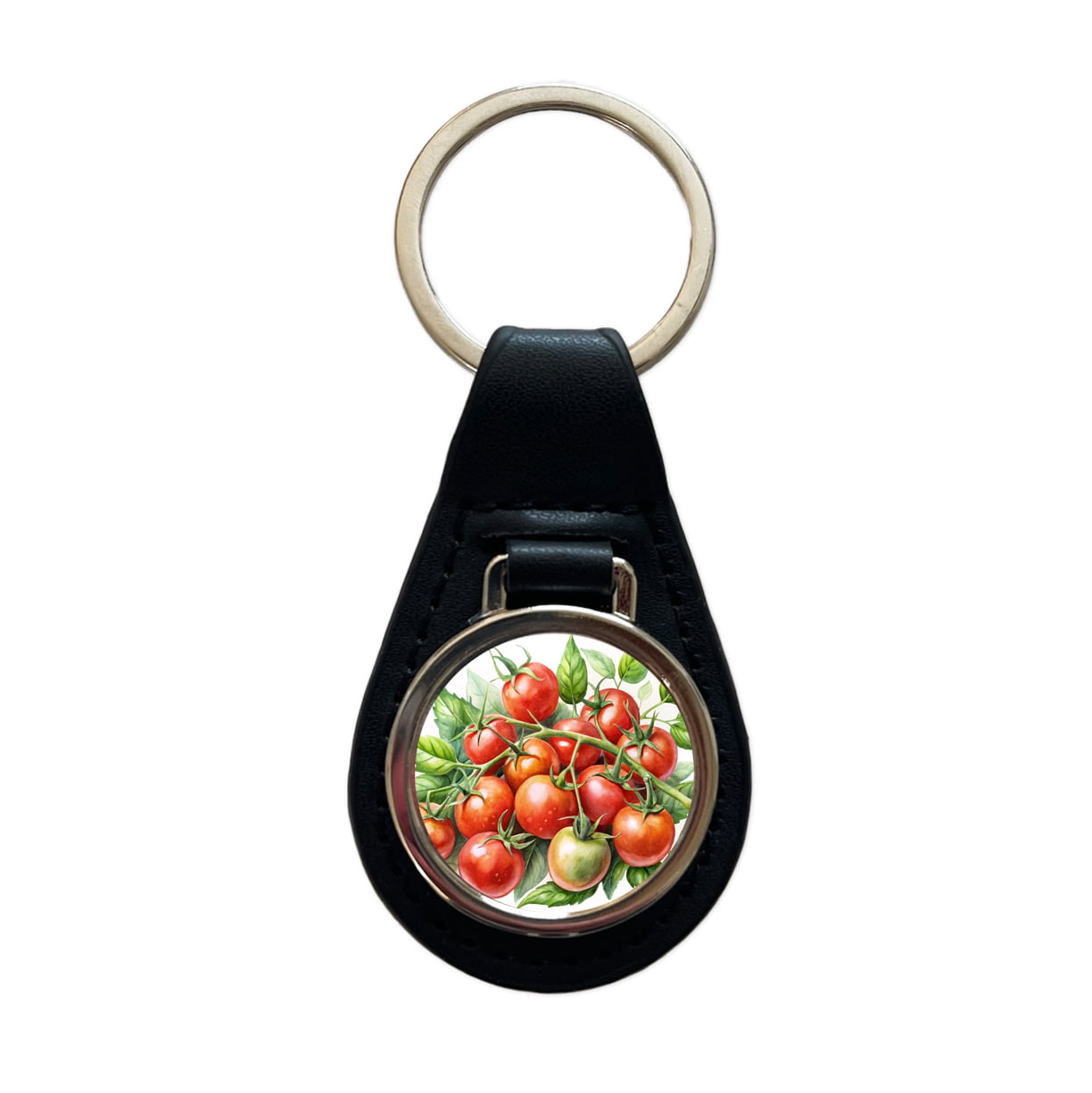 Cherry Tomatoes On The Vine Watercolor Metal Black Leather Keychain ...