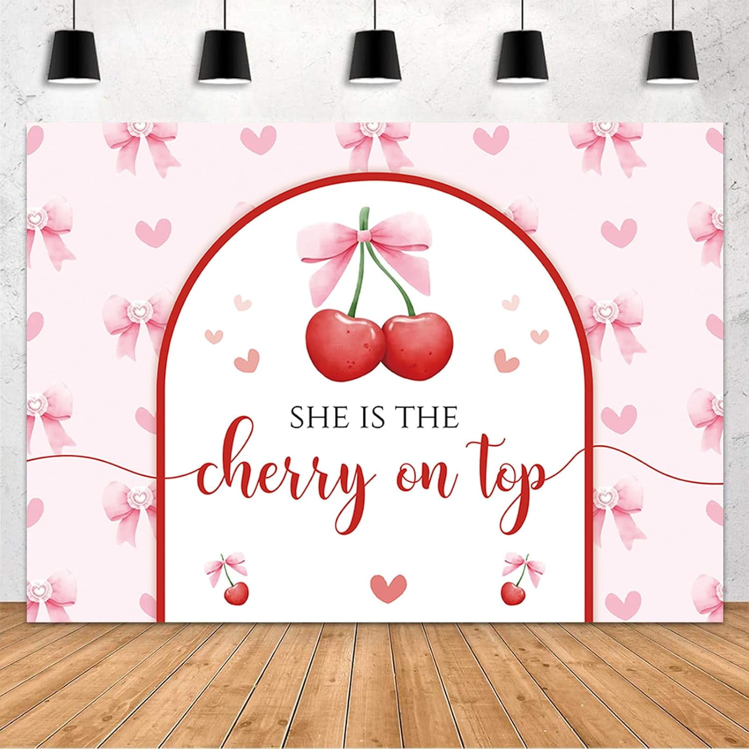 She's The Cherry On Top Baby Shower Backdrop for Girl Watercolor Pink ...