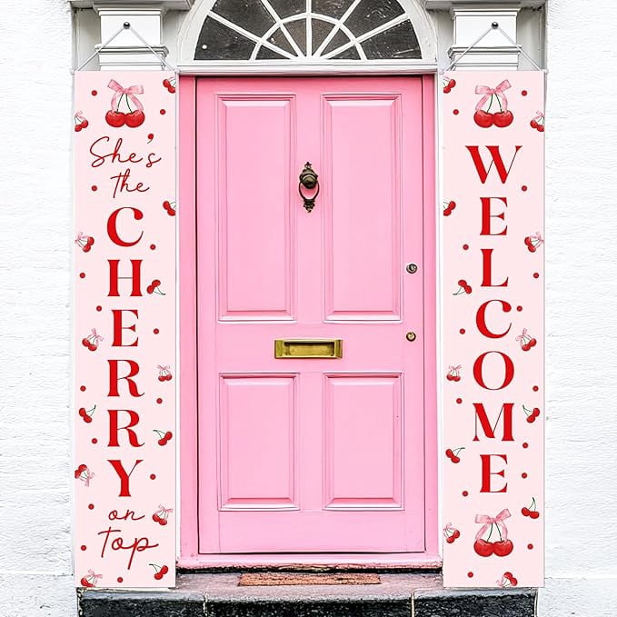 She's the Cherry on Top Decorations Cherry Welcome Porch Sign Banner ...
