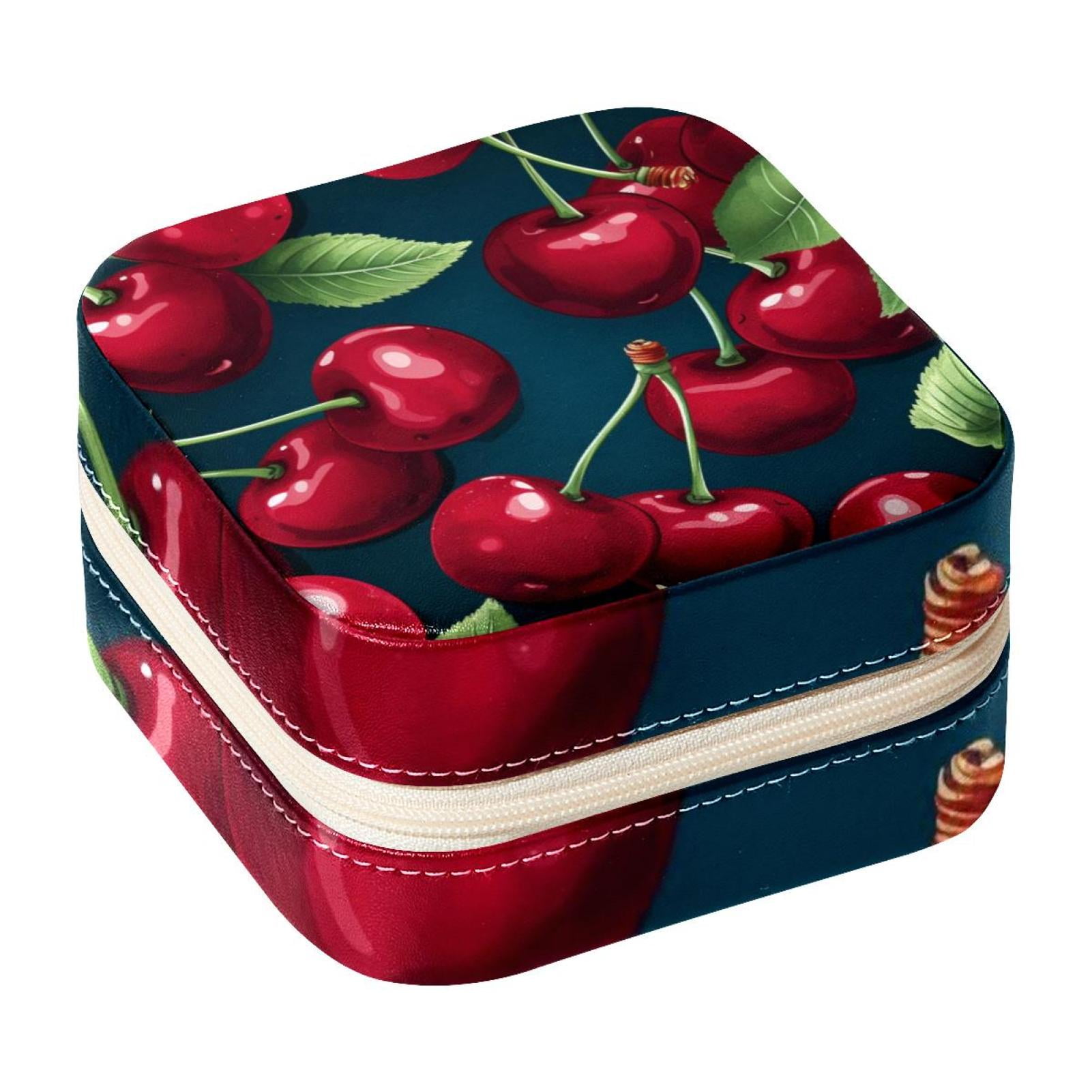 Cherry Travel Portable Square Jewelry Box Earring Necklace Bracelet ...