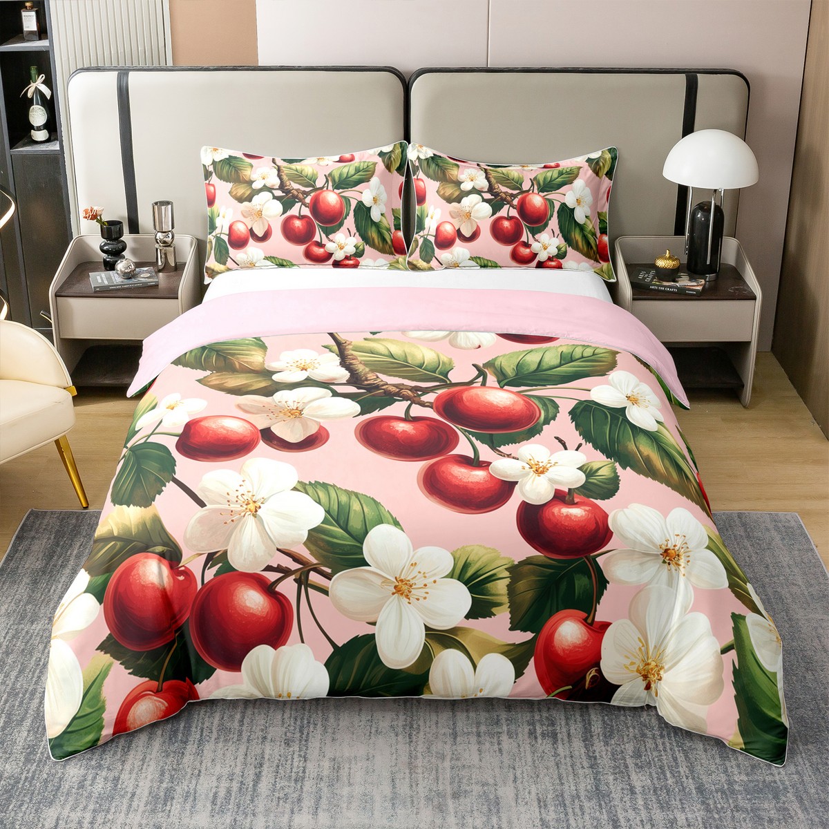 Cherry Tree 100% Cotton Duvet Cover King Tropical Fresh Fruit Bedding ...