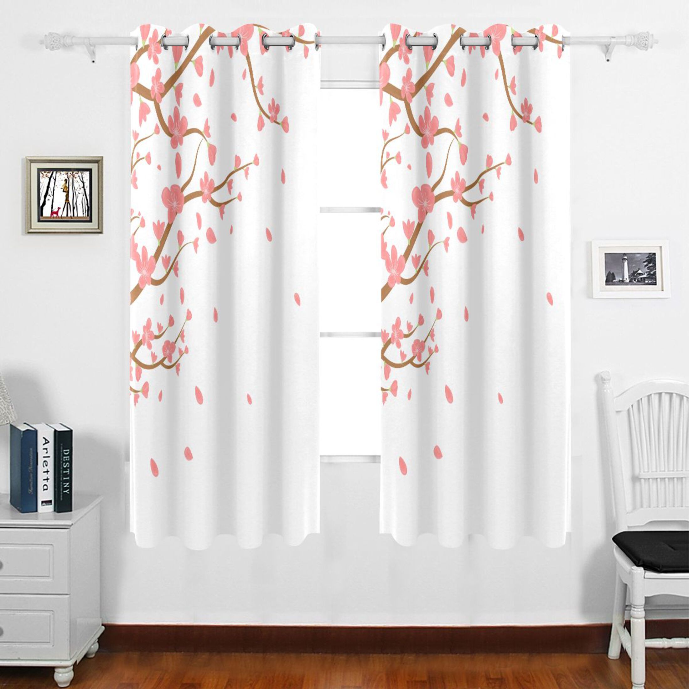 Cherry Tree Branches Grommet Blackout Curtains Thermal Insulated Window ...