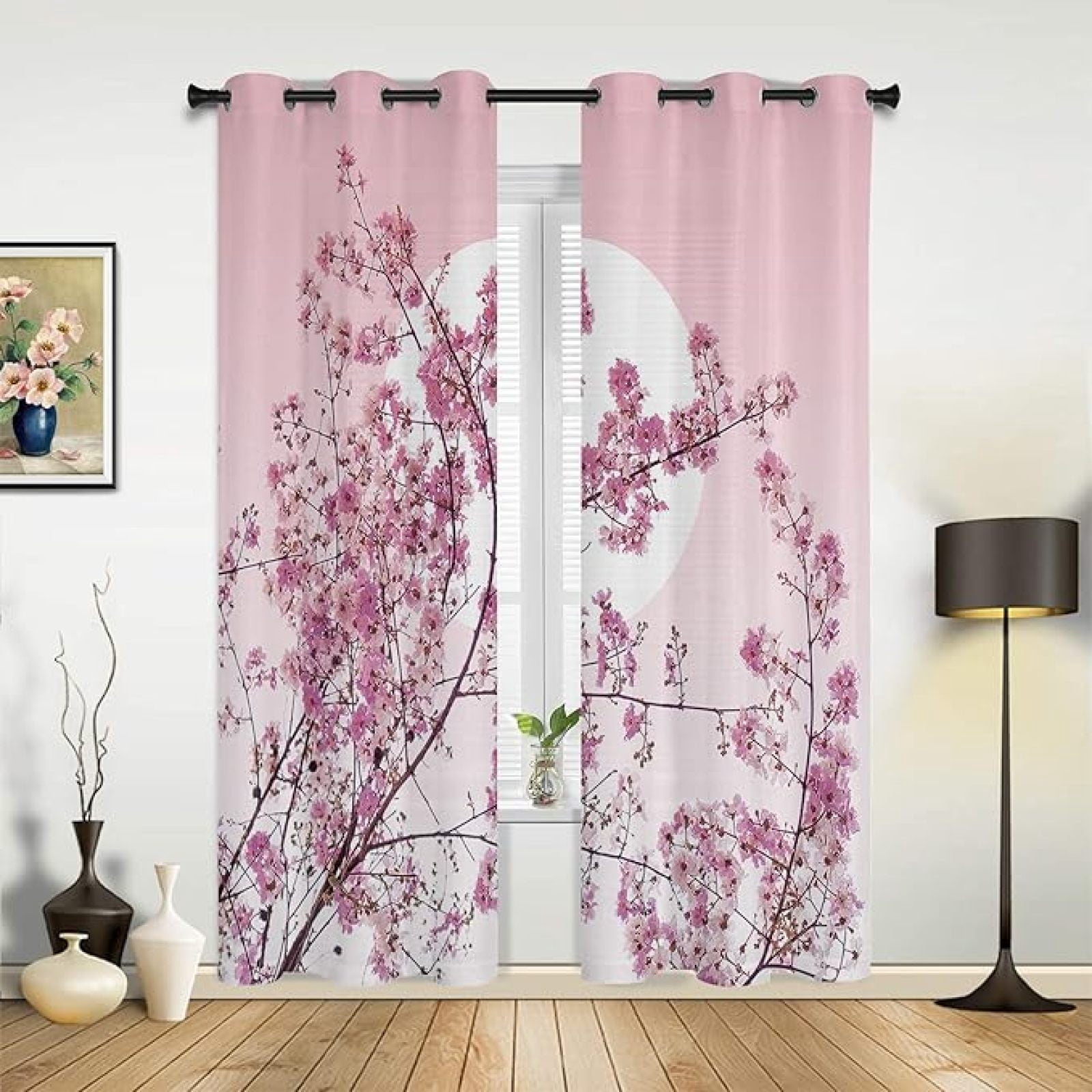 Cherry Tree Moon Blackout Curtains, 3D Japanese Style Print Window ...