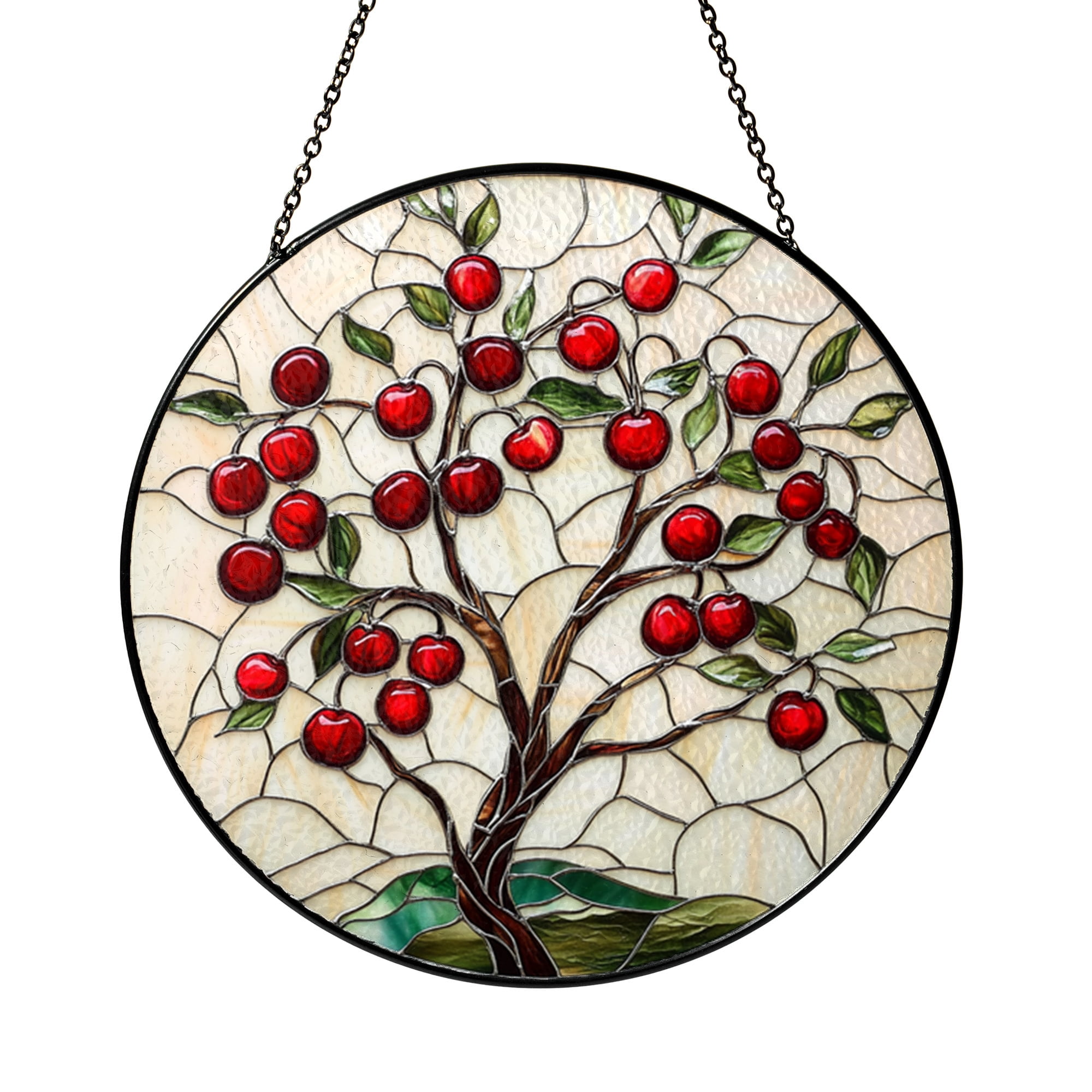 Cherry Tree Stained Glass Style Suncatcher Window Hanging, Red Fruit ...