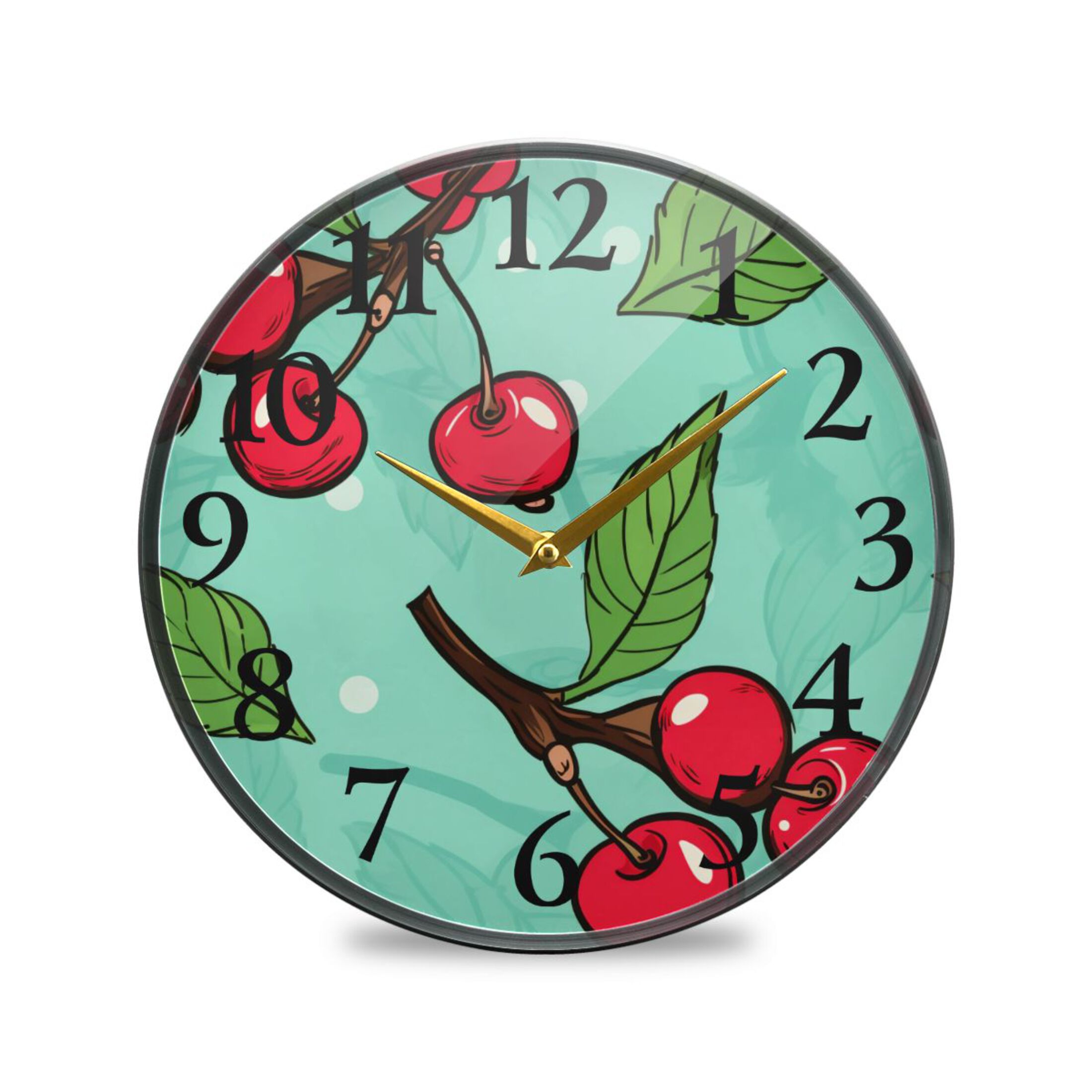 Cherry Wall Clocks Battery Operated 9.5 Inch Round Clock Acrylic Silent ...