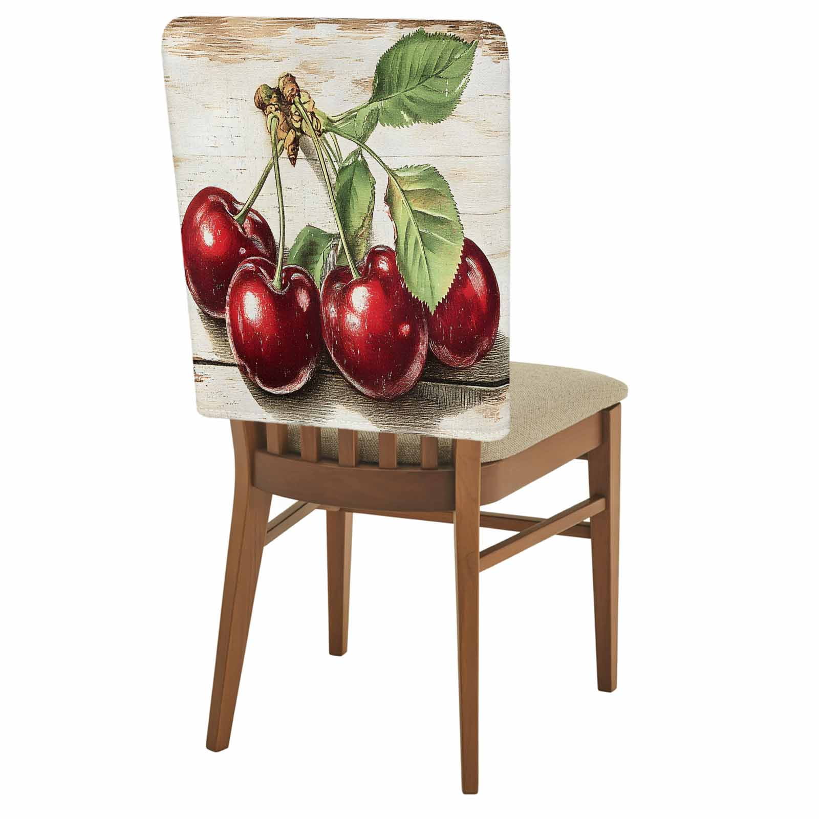 Cherry Watercolor Red Fruit Chair Back Covers Set of 6, Vintage Beige ...
