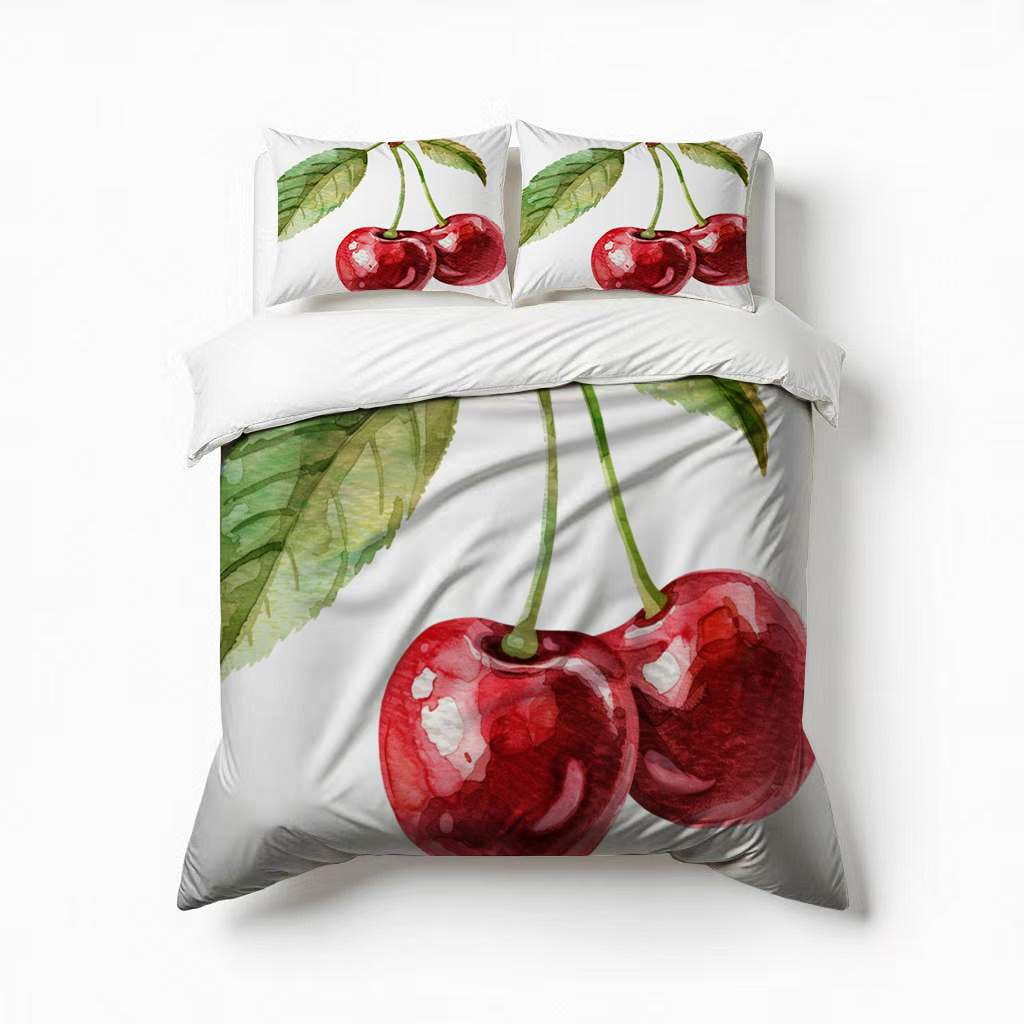 Cherry Watercolour Bedding Set 3 Pcs Soft Microfiber Quilt Cover For ...