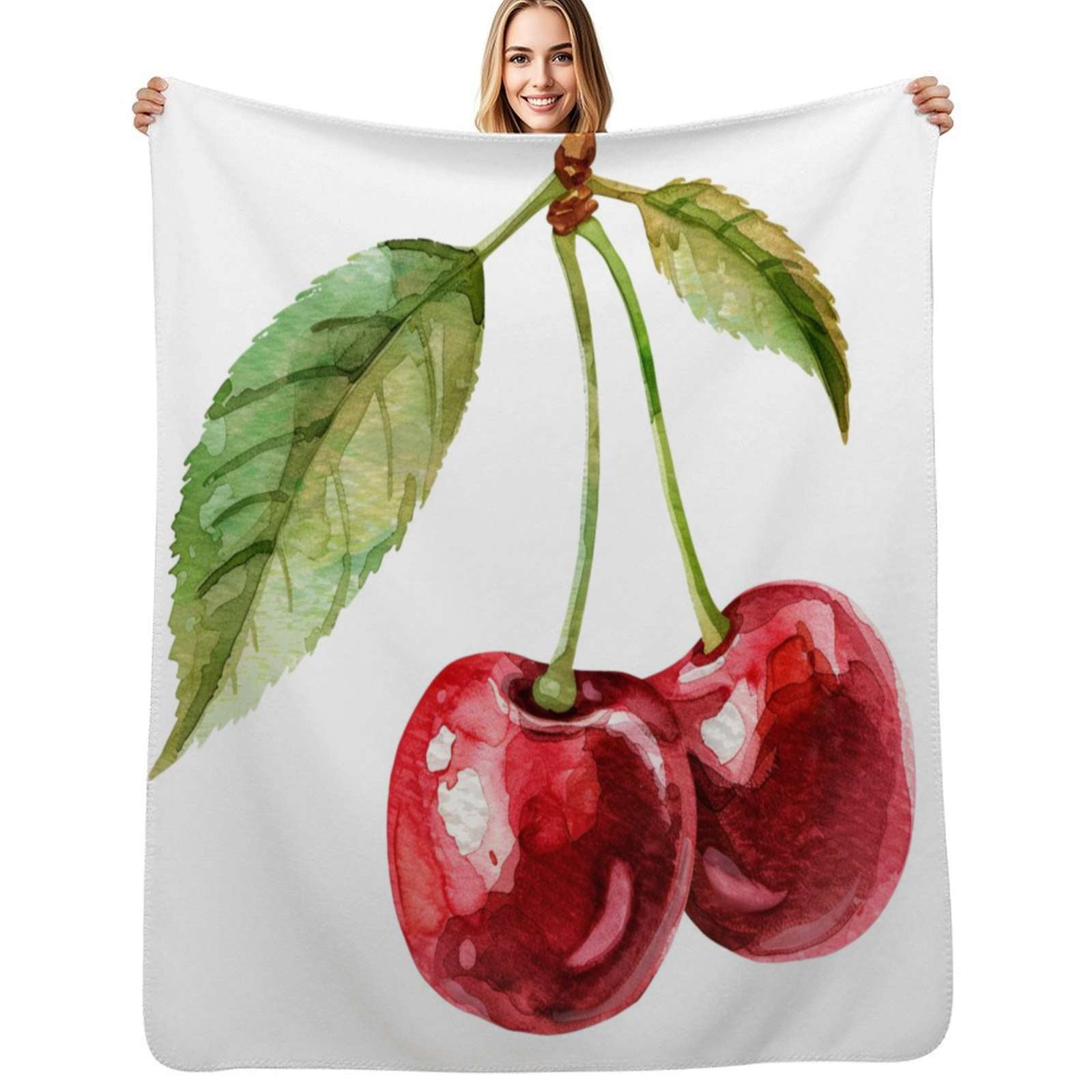 Cherry Watercolour Soft Blanket Travel Bedding Throws Flannel Bedspread ...