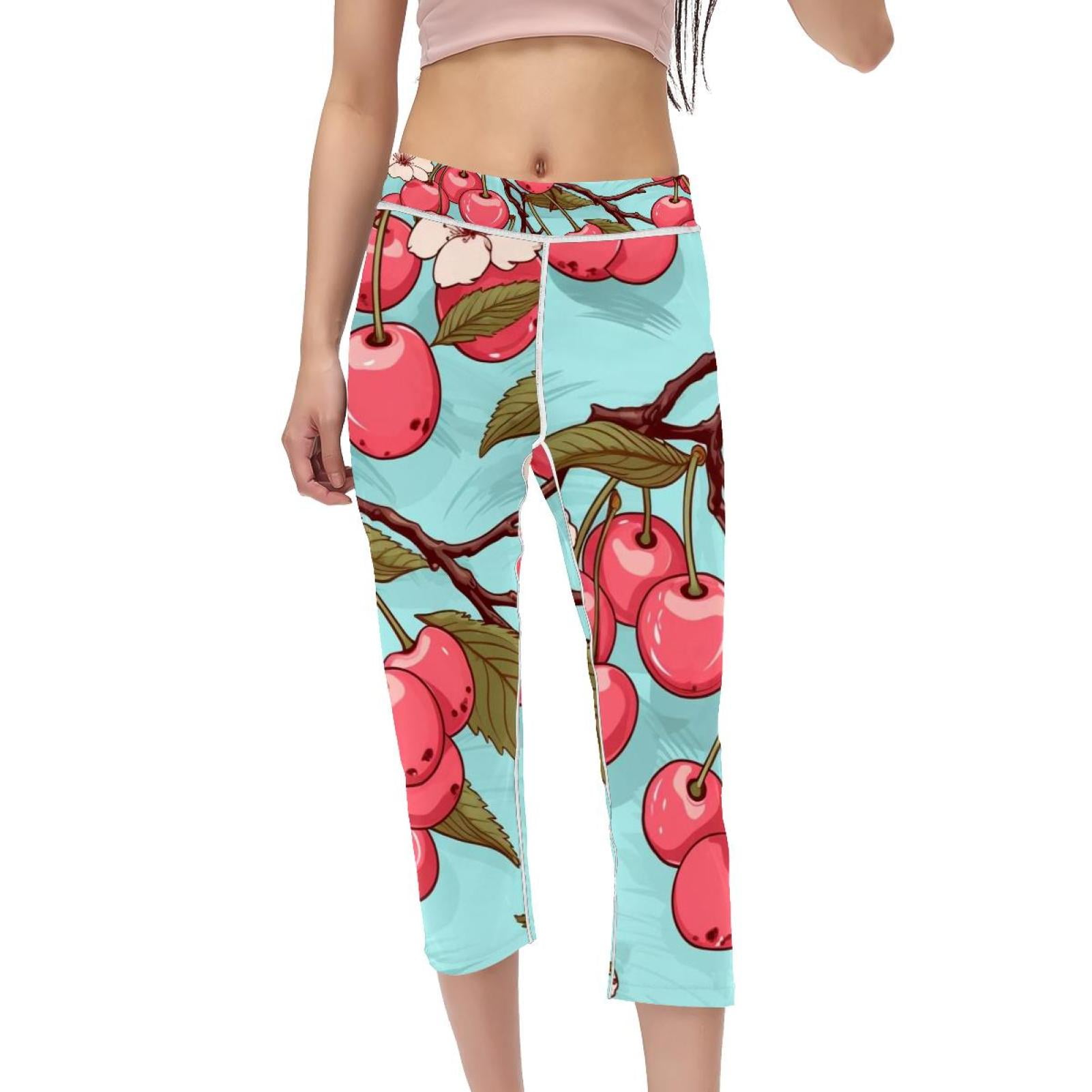Cherry Women Leggings - High Waist Capris, Not See-Through, Printed ...