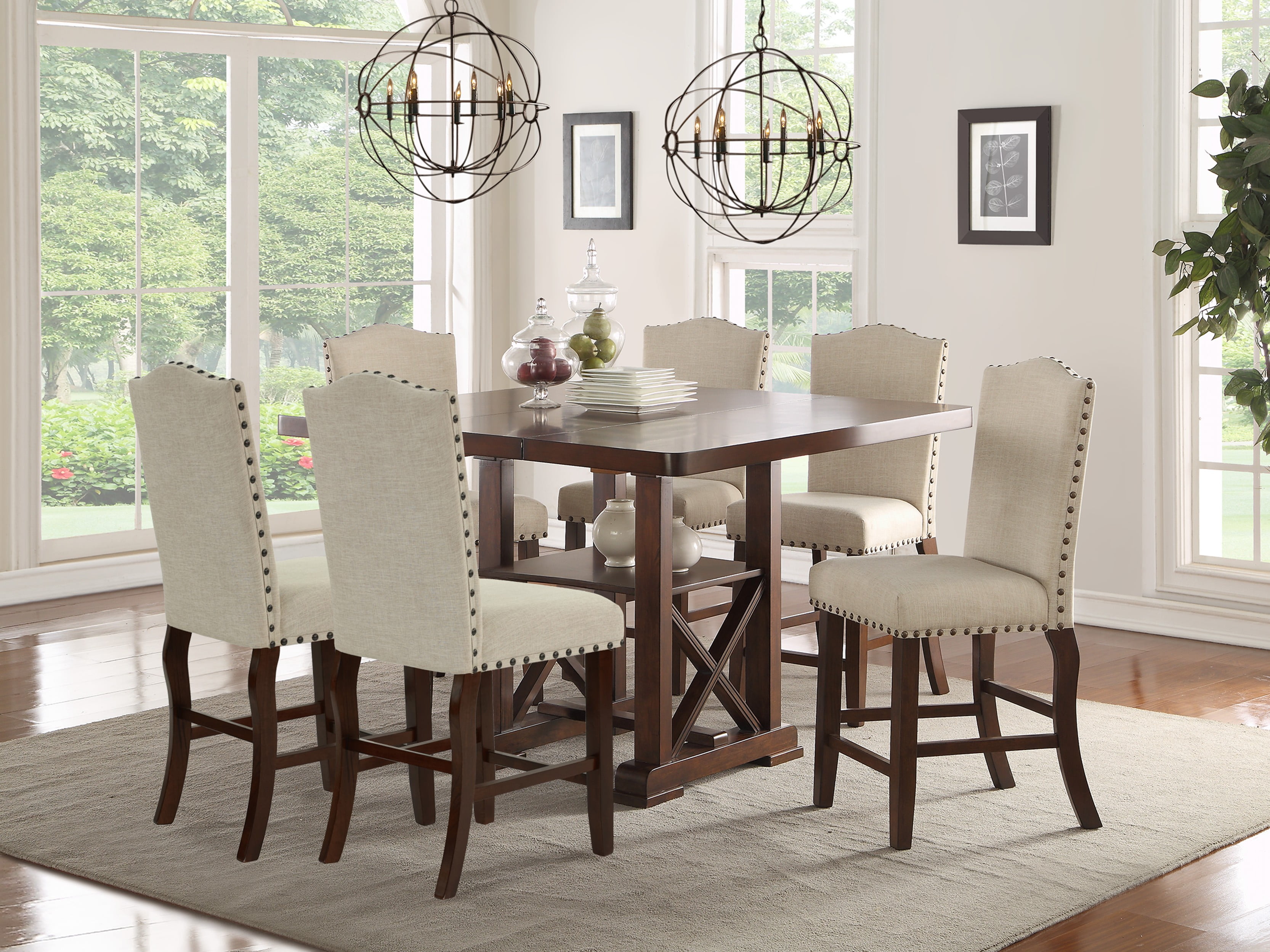 Cherry Wood 7pc Counter Height Dining Set - Rectangular Table w/ Leaf ...