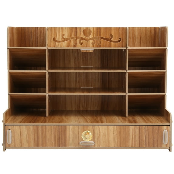 Cherry Wood Desktop Organizer, MDF Material, 22Pcs Storage Rack ...